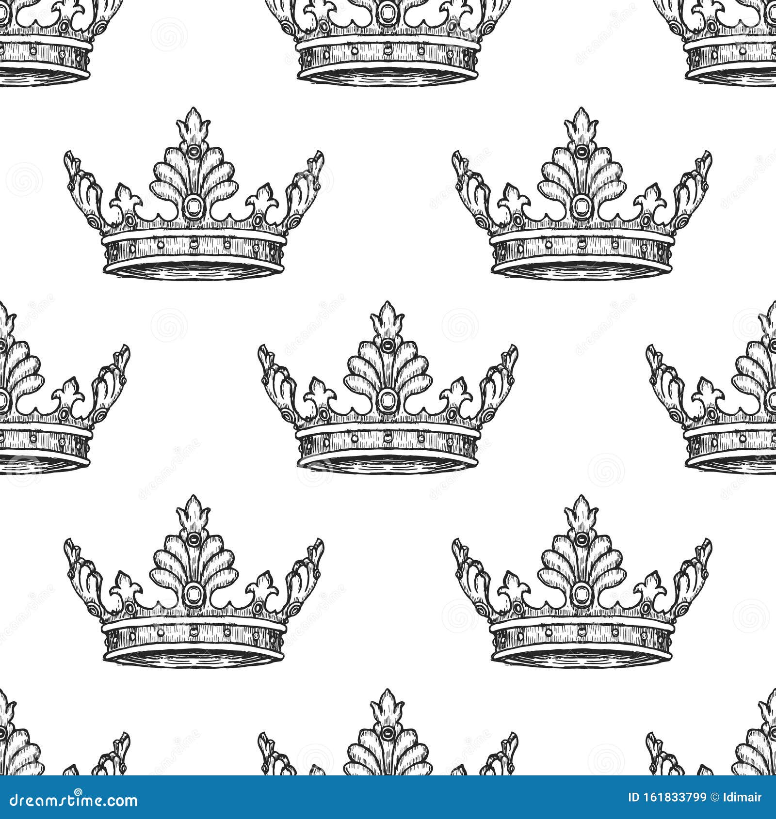 Luxury Crown Pattern Seamless Background. Hand Drawn Vector Stock ...