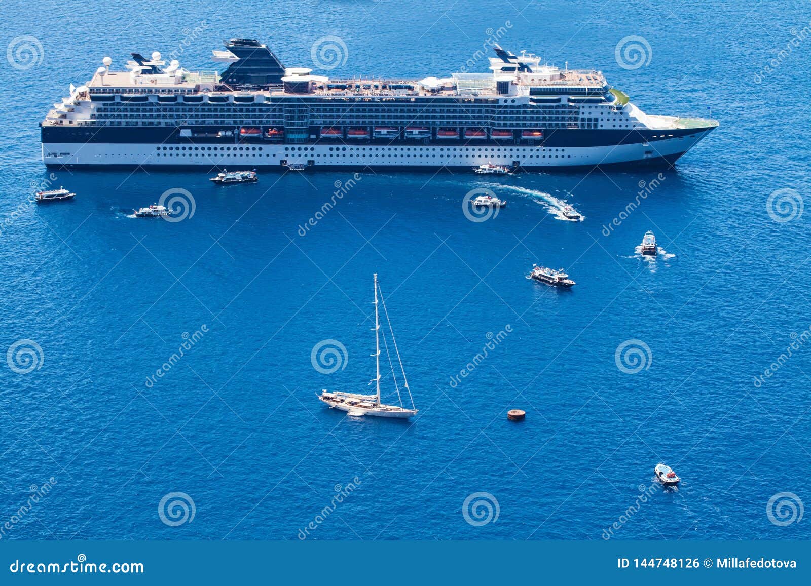 Luxury Cruise Ship on Blue Sea Water Stock Photo - Image of traveling ...