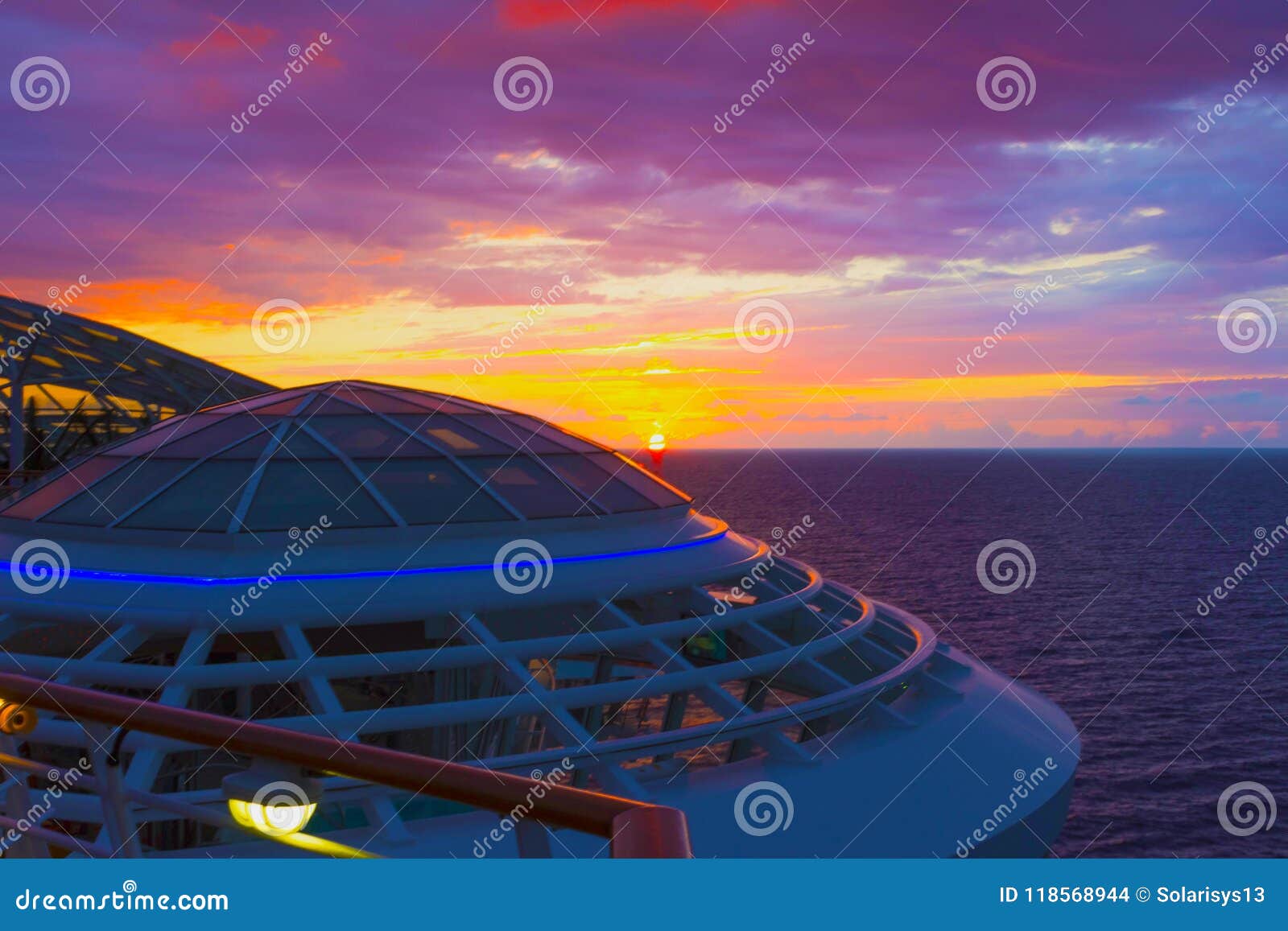 Luxury Cruise Ship Deck at Sunset. Stock Photo - Image of sunlight ...