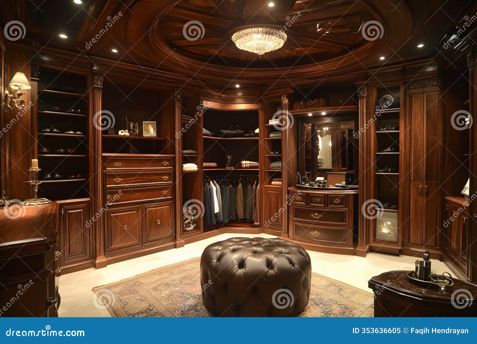 Luxury Custom Closet Design: Dark Wood, Elegant Storage Solutions Stock ...