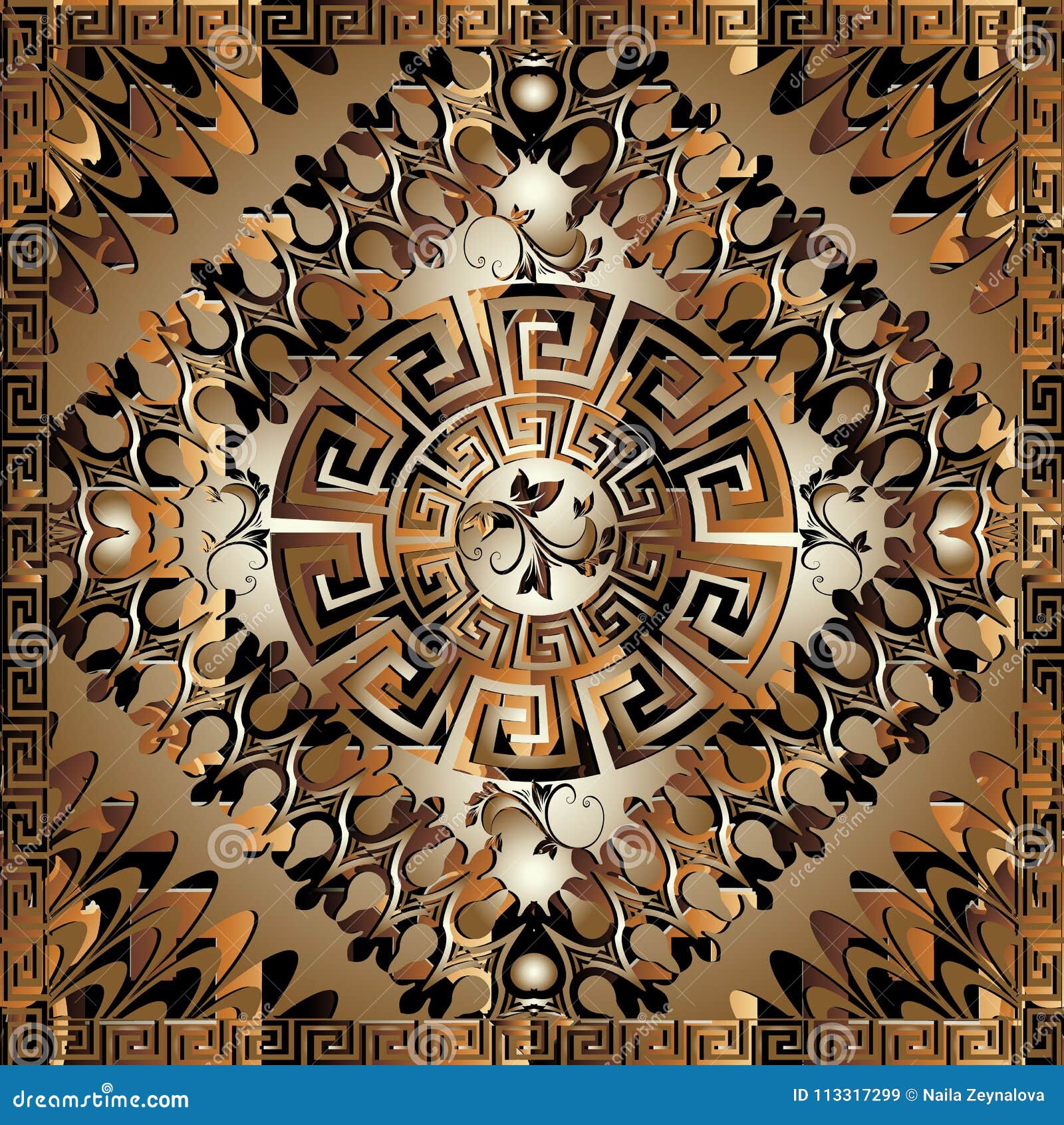 Luxury 3d Geometric Greek Key Panel Pattern. Square Meanders Ornament ...