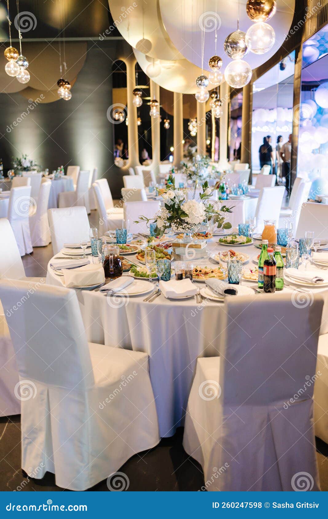 Luxury Decor in Restaurant. Round Table with Different Elements of Decor Stock Photo - Image of ...