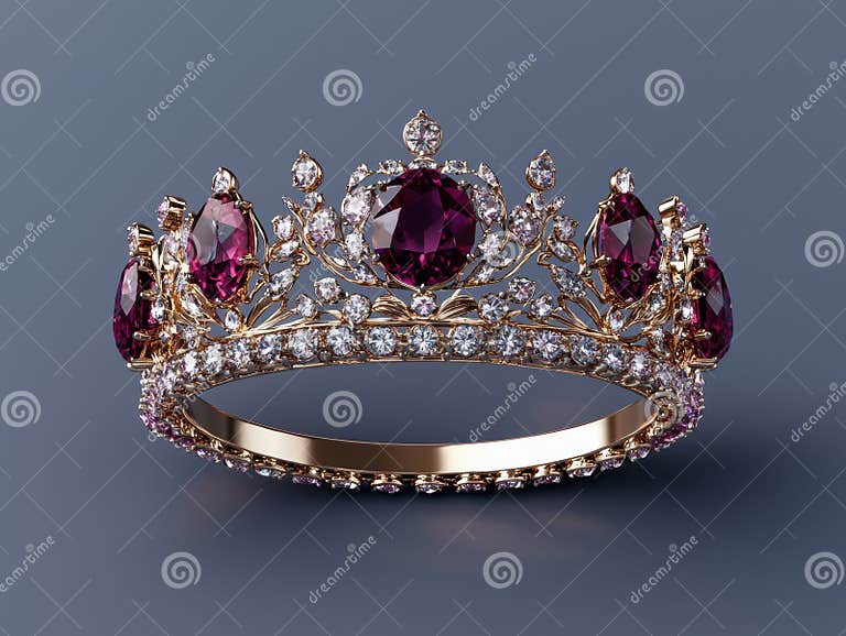 Luxury Diamond and Ruby Crown on Gray Background Stock Illustration ...