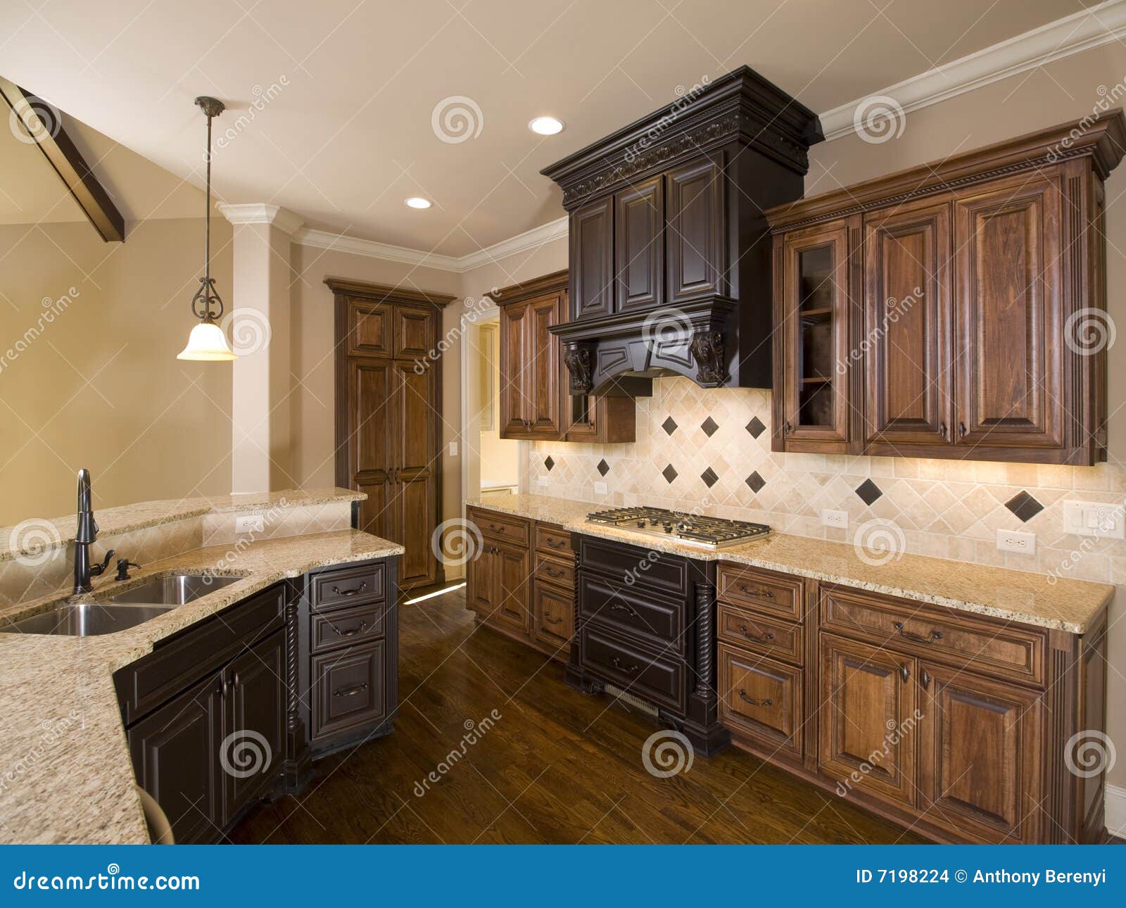 Luxury Diamond Tile Kitchen Right Side Stock Photo - Image of island ...