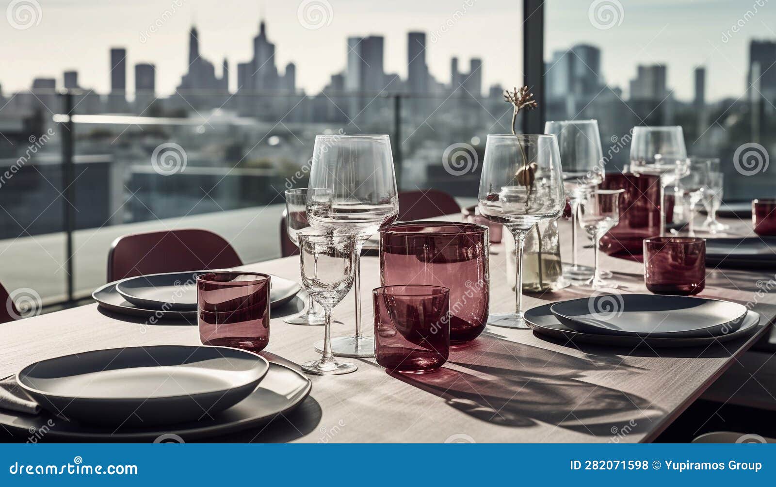Luxury Dining Table Setting with Modern Skyscraper Cityscape View ...