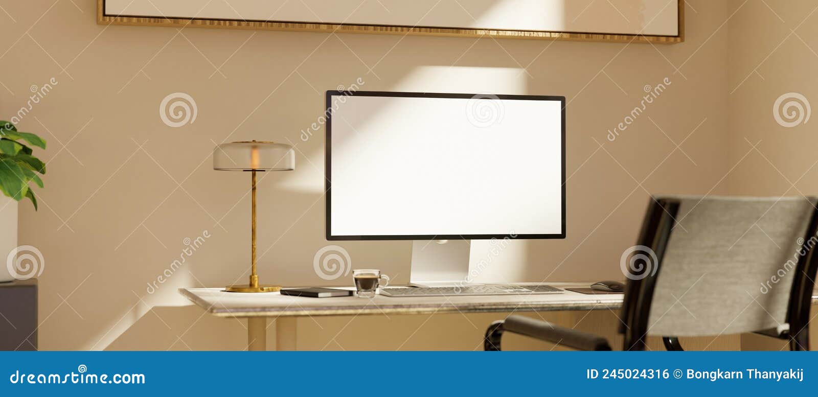 Luxury Elegance Workspace Interior with Modern Desktop Computer Stock ...