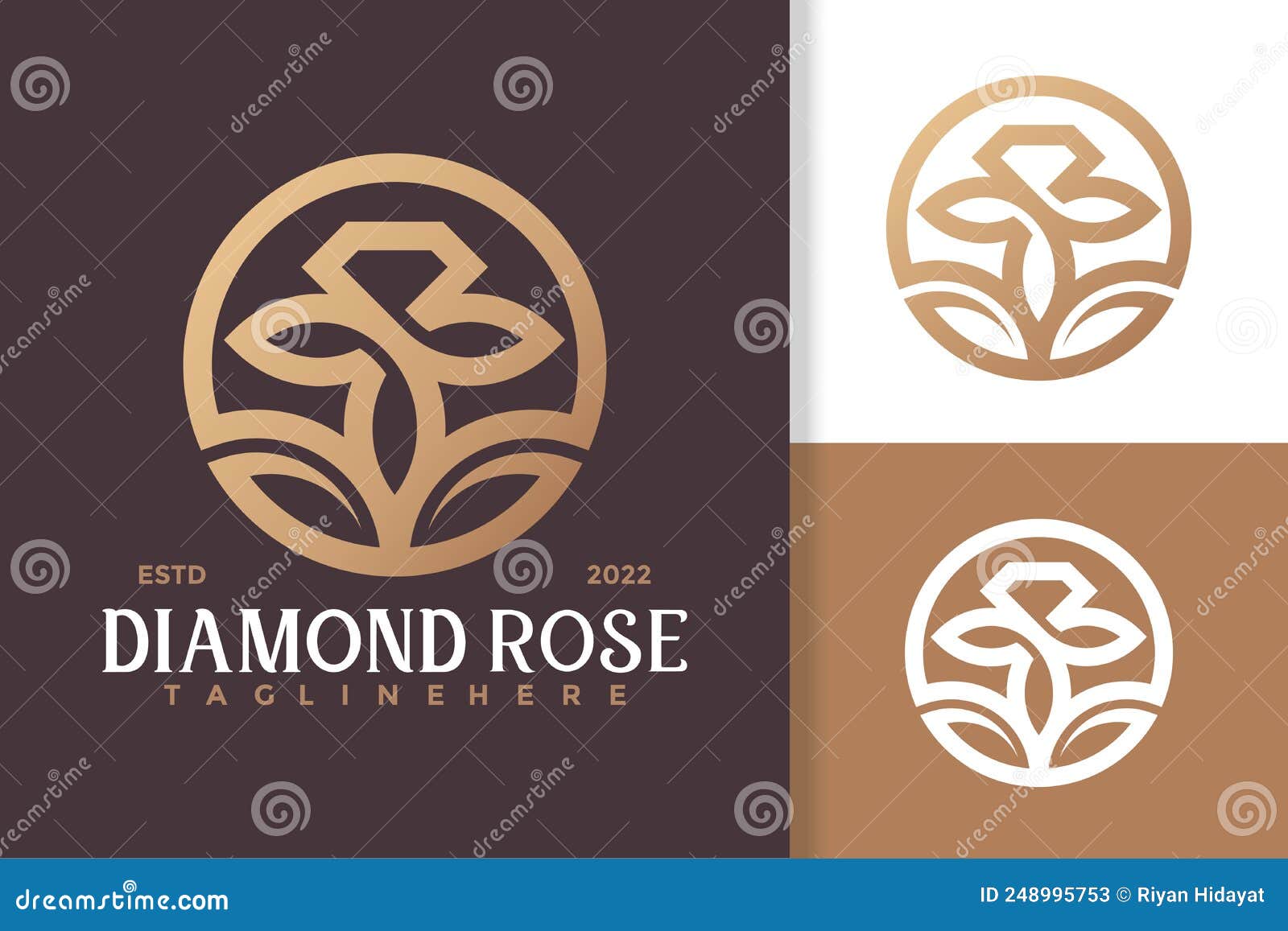 Luxury Elegant Diamond Rose Flower Logo Design Vector Template Stock ...