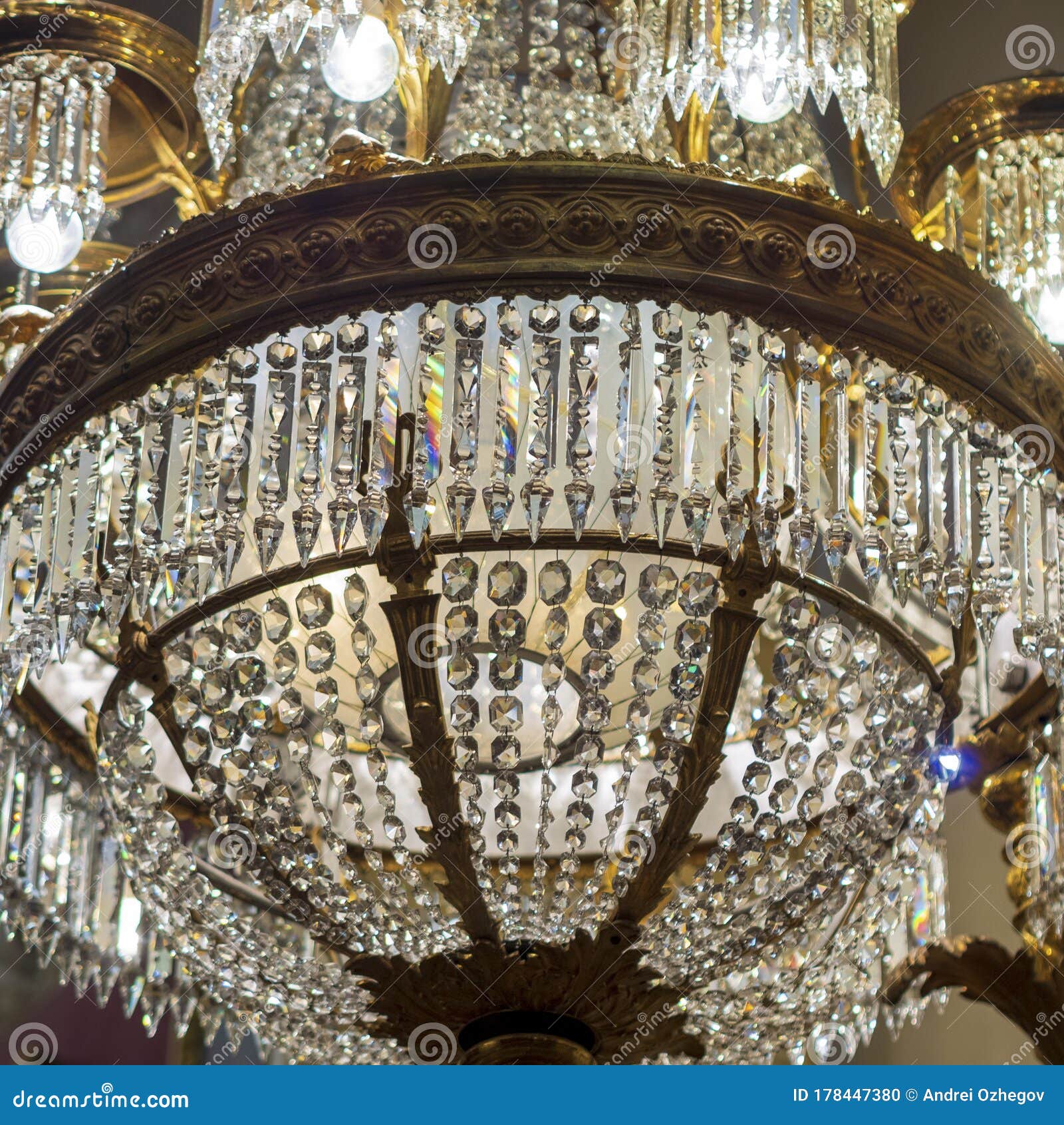 Luxury Expensive Chandelier Hanging Under Ceiling in Palace Stock Photo ...