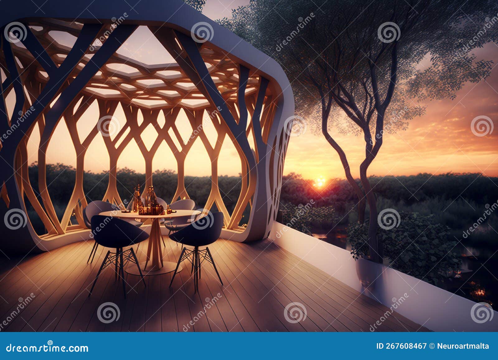 Luxury Exterior Wooden Terrace Design Concept Stock Illustration ...