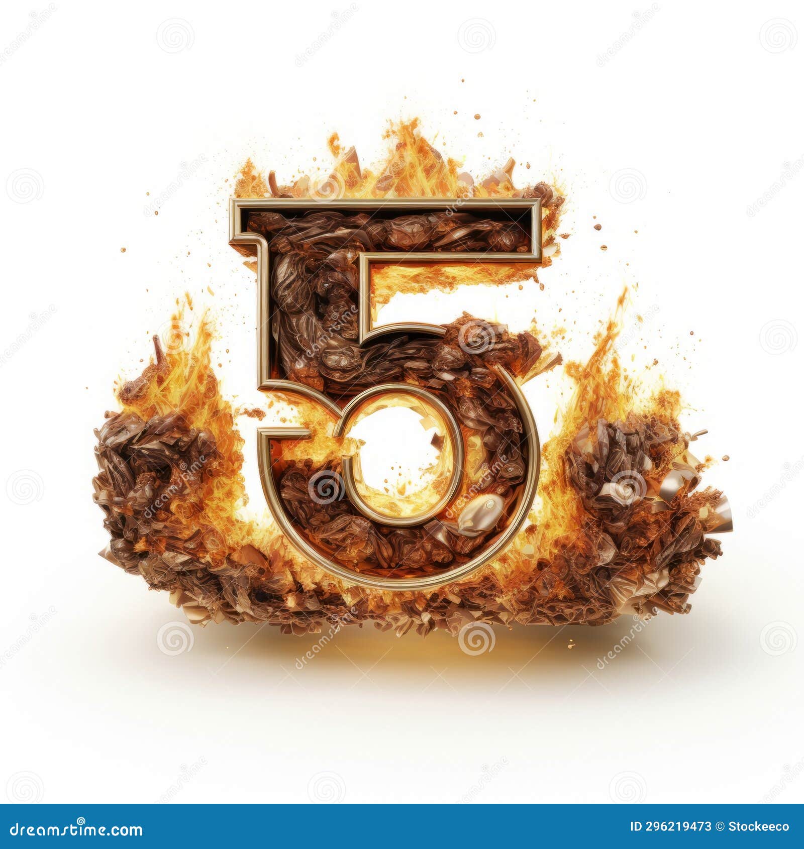 Luxury Fire Text Effect with Number 5 on White Background Stock ...