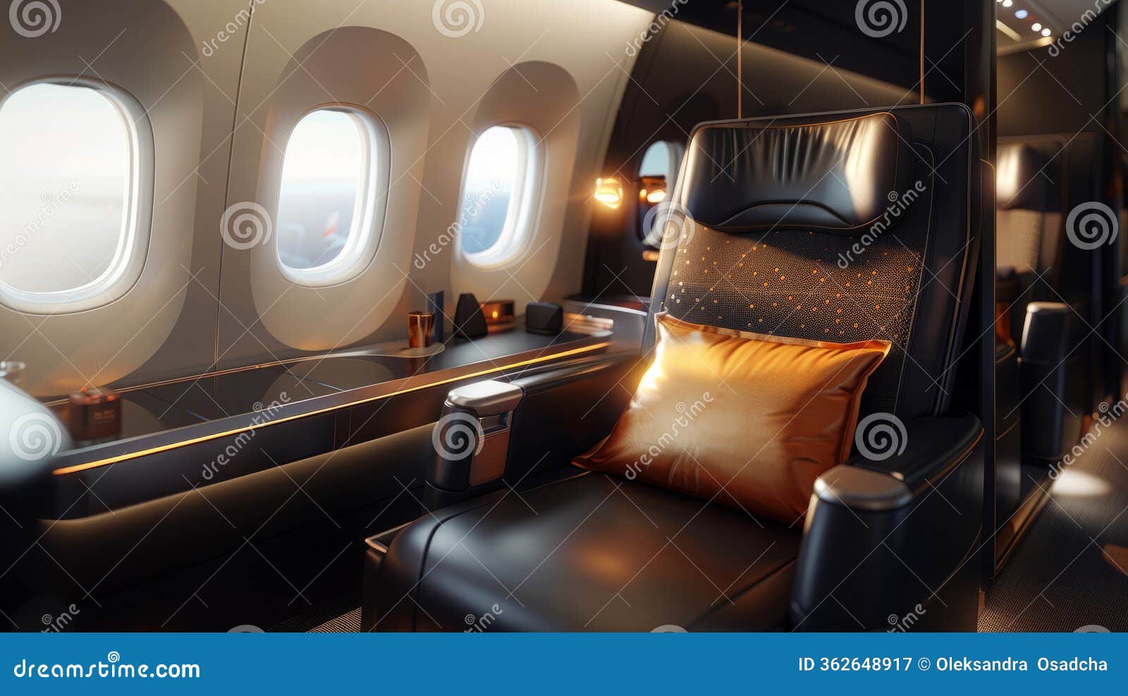 Luxury First-class Airplane Seat with Elegant Interior Design. Stock ...
