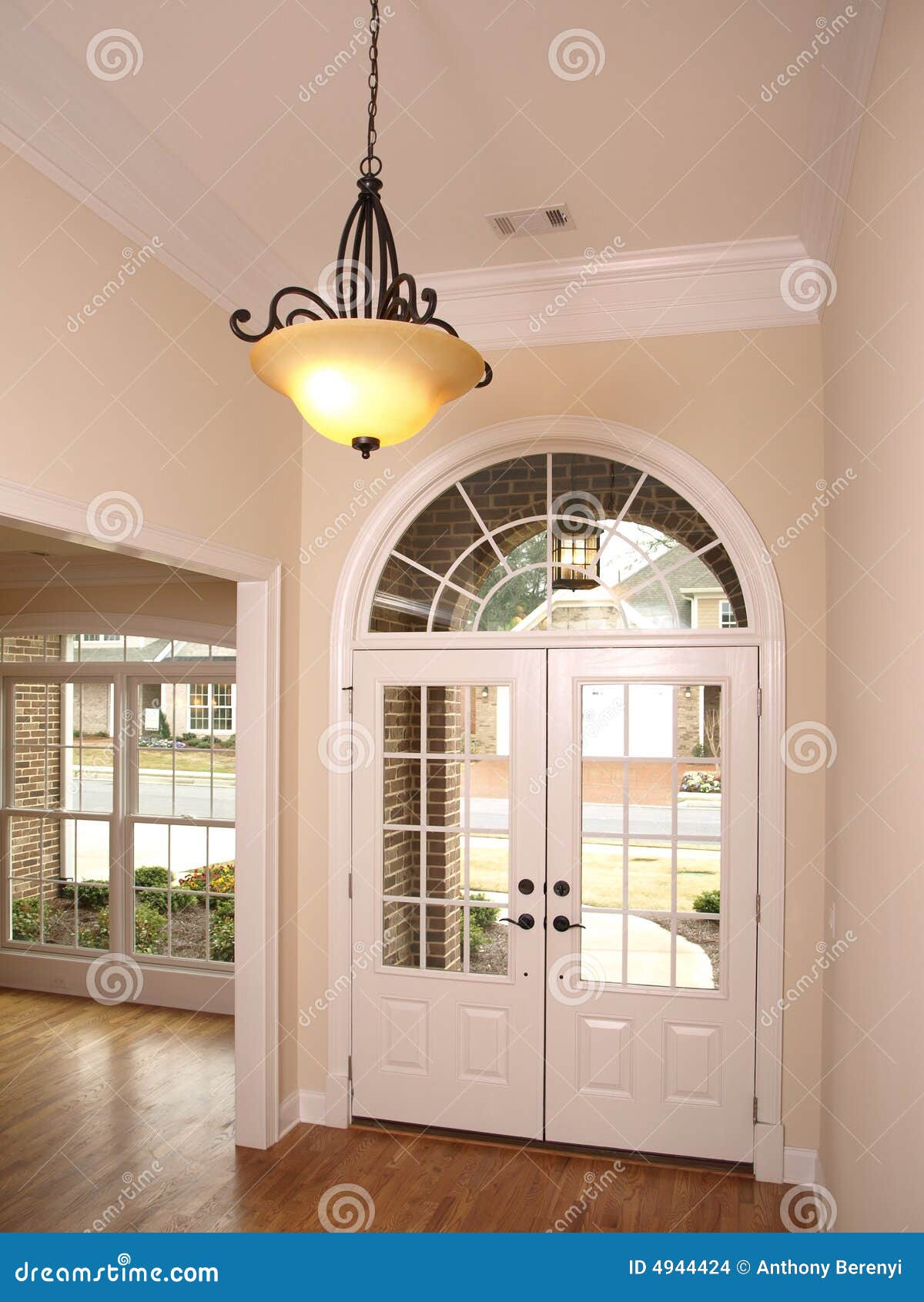 Luxury Foyer with Arched Glass Door1 Stock Photo - Image of floor, lamp ...