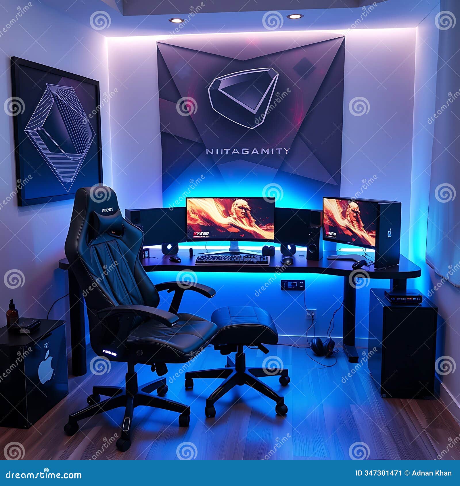 A Luxury Gaming Desk Setup with a Leather Gaming Chair High End Gear ...