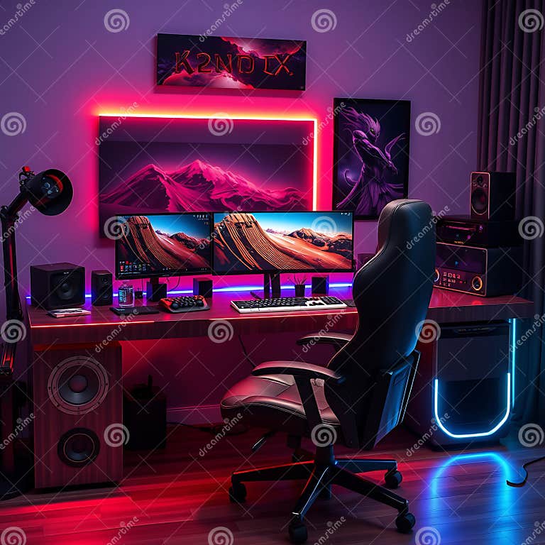 A Luxury Gaming Desk Setup with a Leather Gaming Chair High End Gear ...