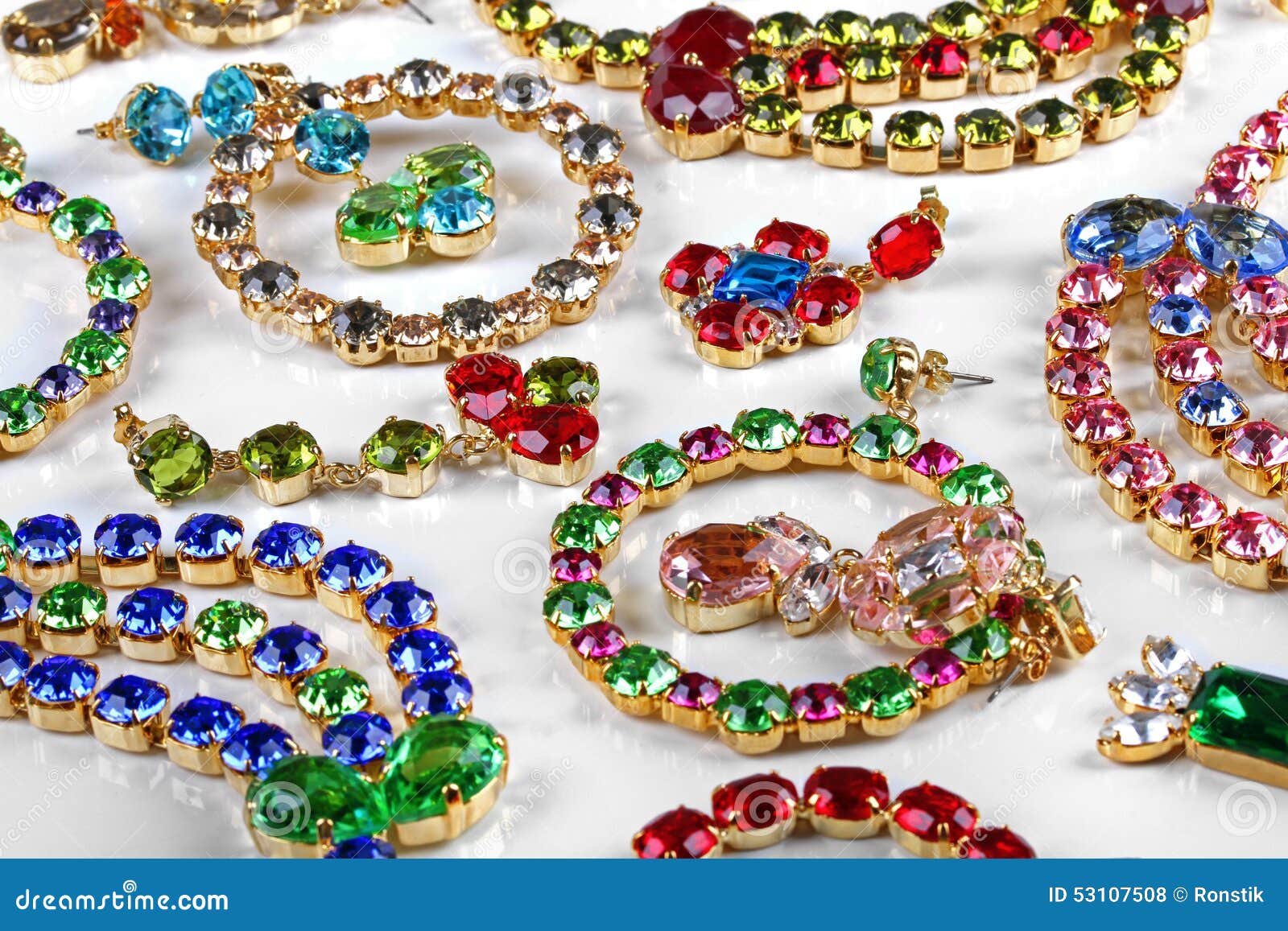 Luxury Gemstone Jewelry on White Table Stock Photo - Image of trinkets ...