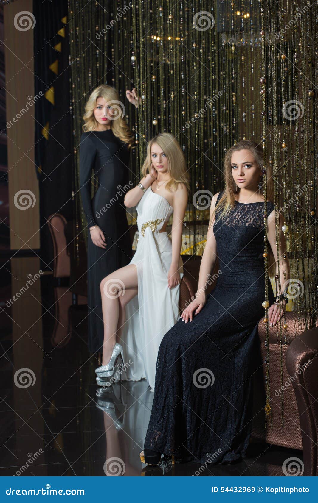 Luxury Girls in Evening Dresses in Beautiful Stock Image - Image of ...