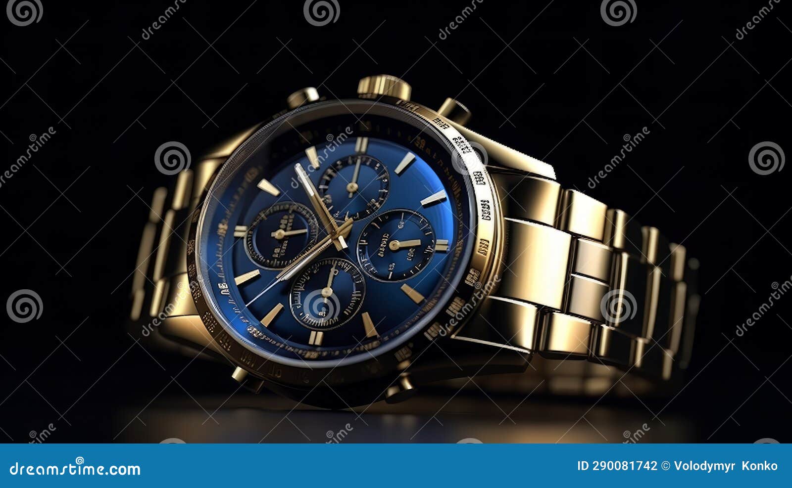 A Luxury Gold and Blue Watch on a Sleek Black Background. Generative Ai ...