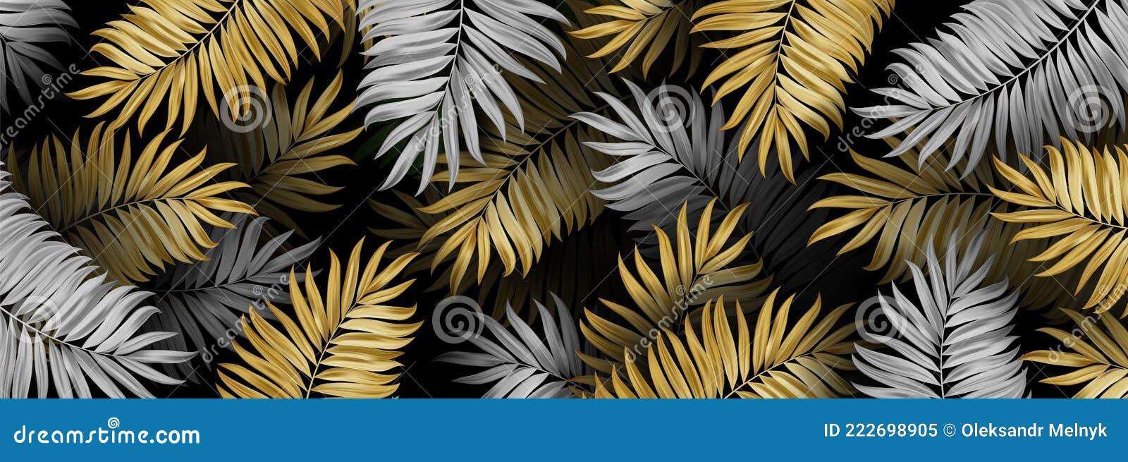 Luxury Gold and Silver Leaf Background Vector. Tropical Pattern Design ...