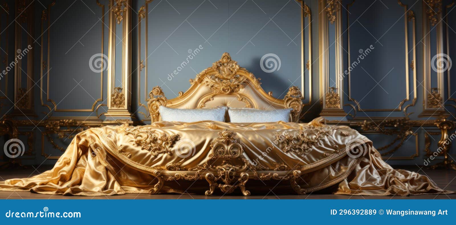 Luxury Golden Bed in Classic Interior Stock Image - Image of style ...