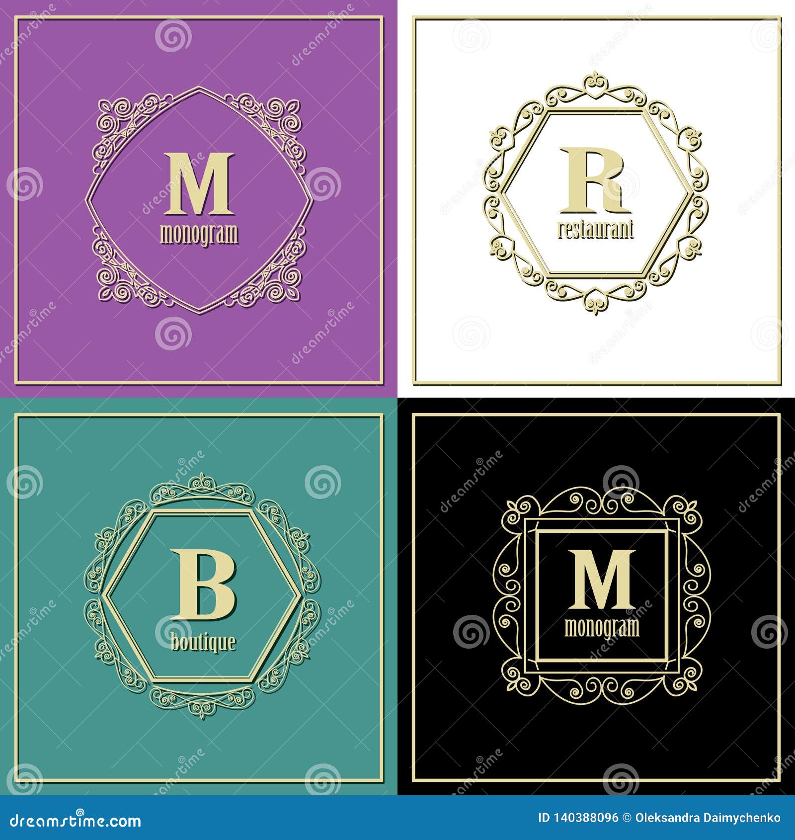 Luxury Golden Frames Set. Monogram Logo Template Stock Illustration ...