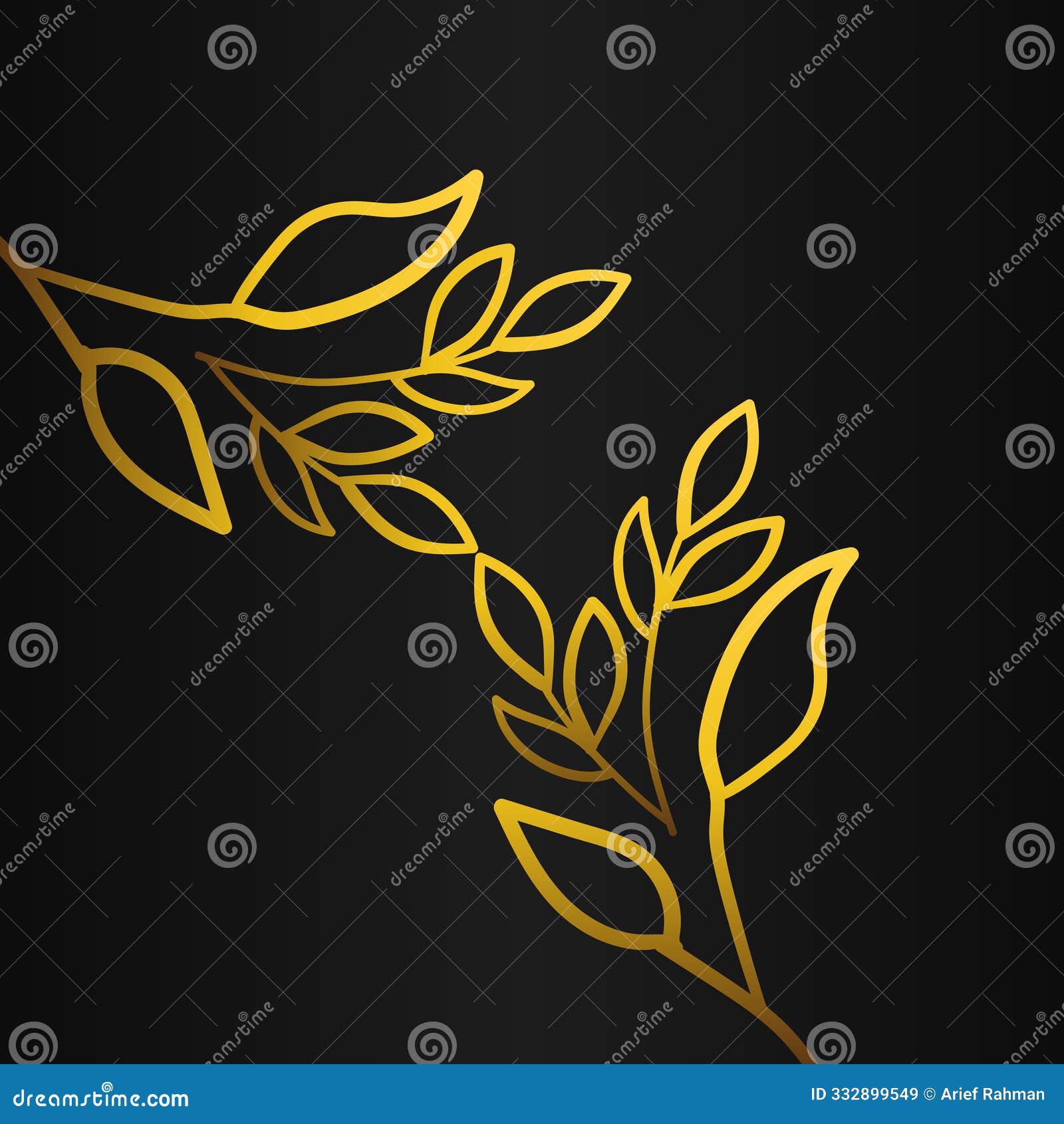 Luxury Golden Leaf on Black Background. Vector Design Element. Stock ...