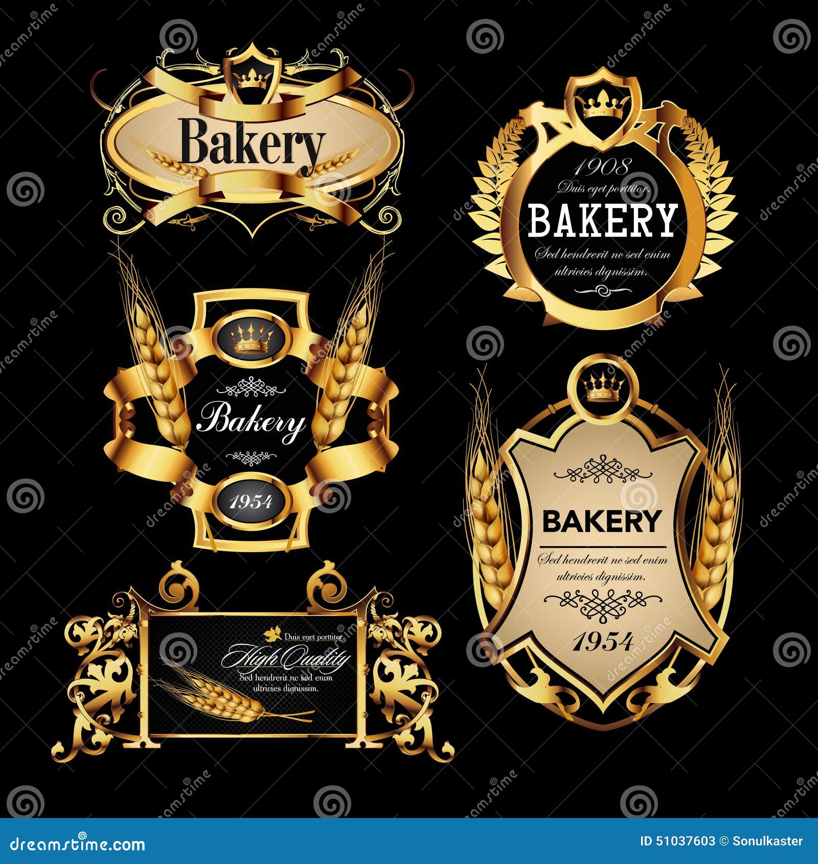 Luxury Golden Set of Bakery Label Designes Stock Vector - Illustration ...