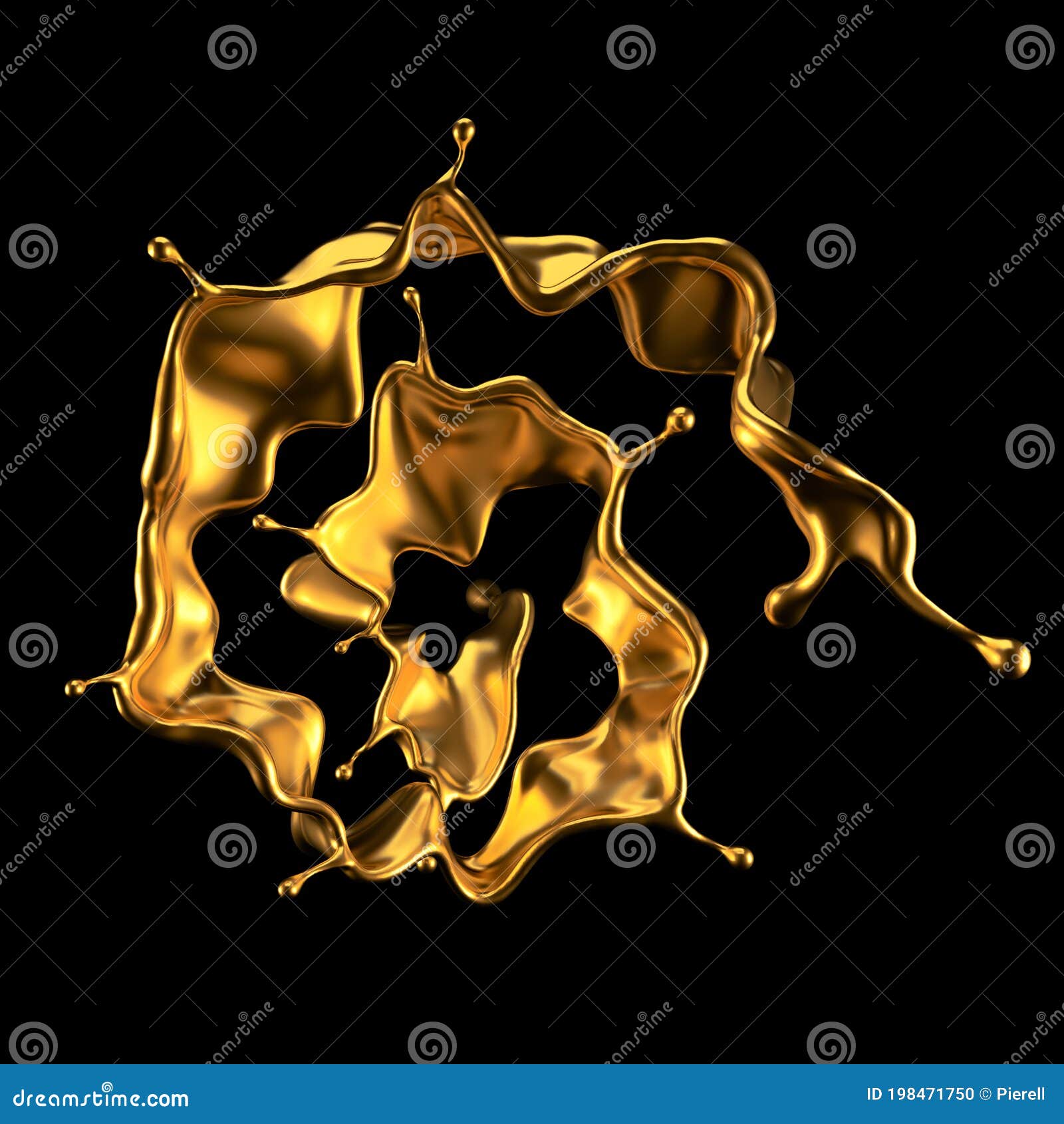 Luxury Golden Splash of Liquid. 3d Illustration, 3d Rendering Stock ...