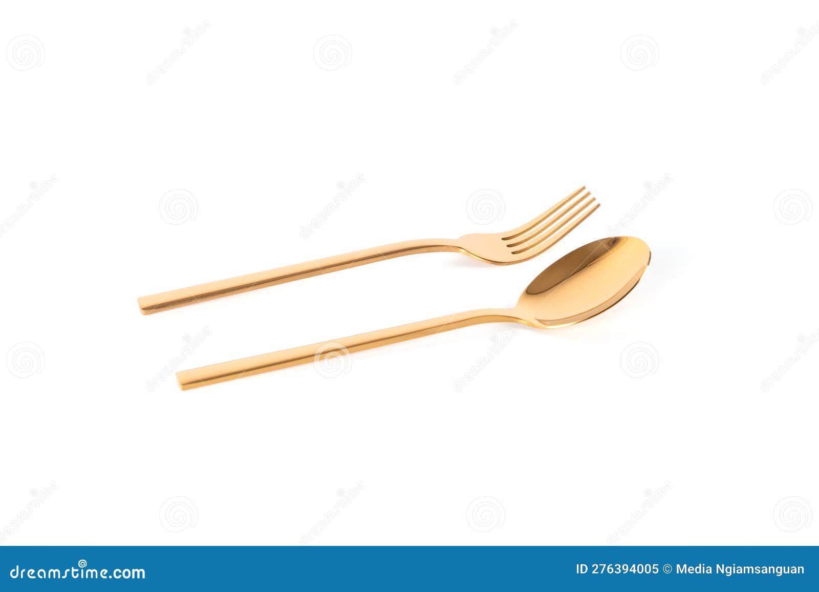 Luxury Golden Stainless Steel Spoon and Fork on White Background Stock ...
