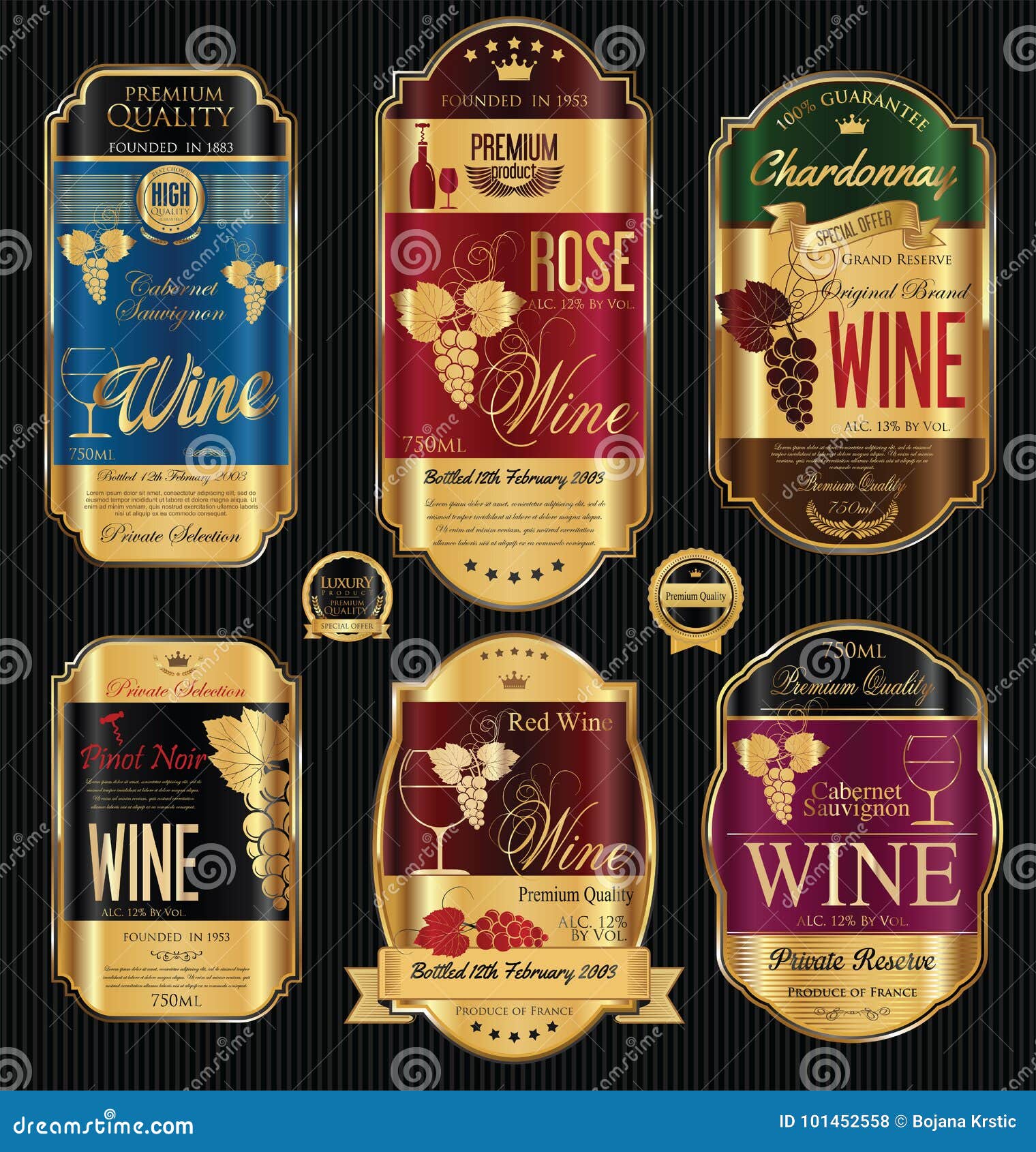 Luxury Golden Wine Labels Collection Stock Illustration - Illustration ...