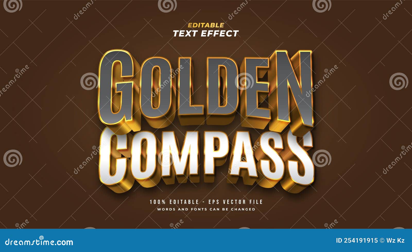 Luxury Gray, White, and Gold Text Style with 3D and Curved Effect Stock ...