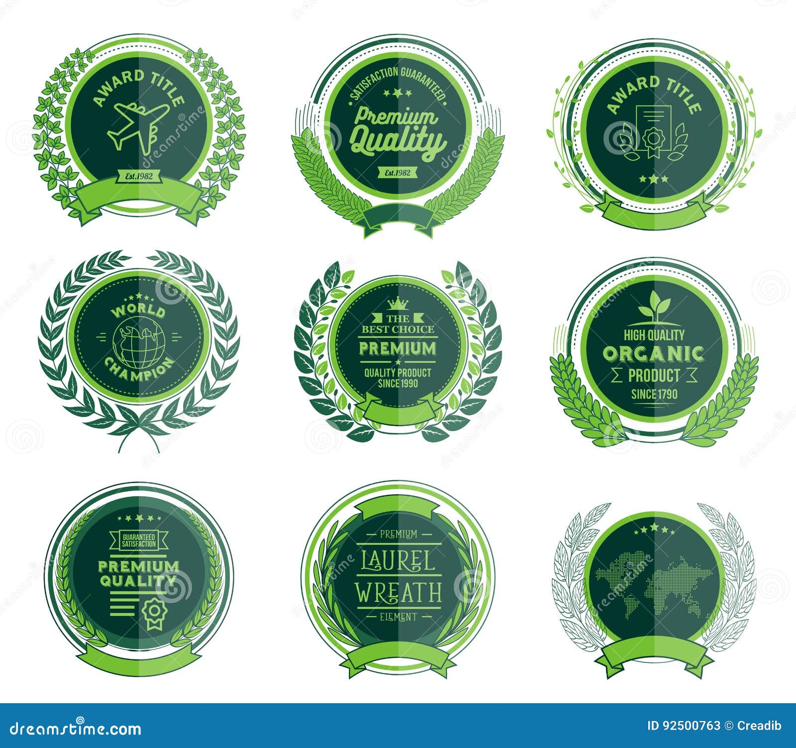 Luxury Green Badges Laurel Wreath Collection Stock Vector ...