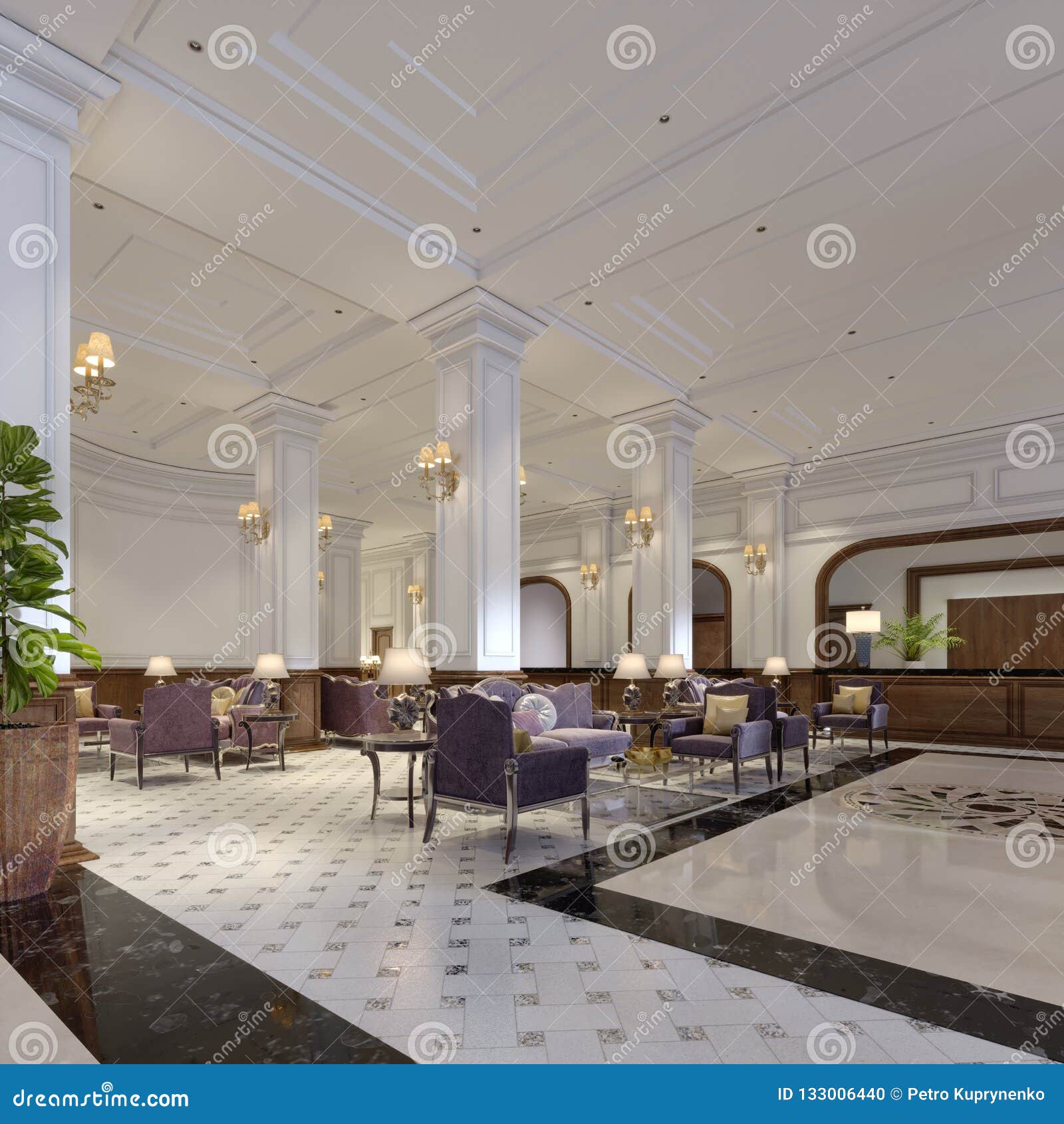 Luxury Hallway Reception in Classic Hotel Interior Stock Illustration ...