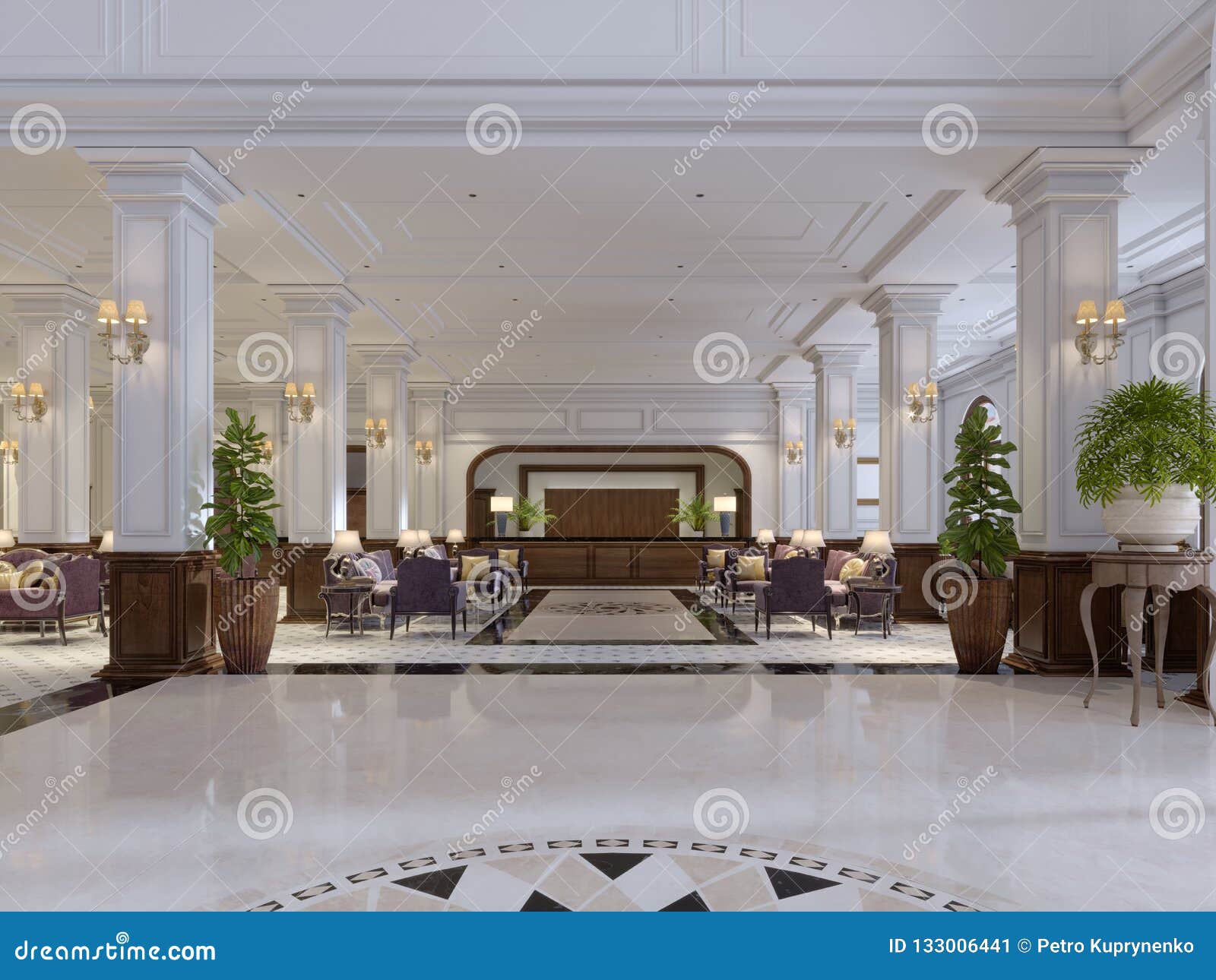 Luxury Hallway Reception in Classic Hotel Interior Stock Illustration ...
