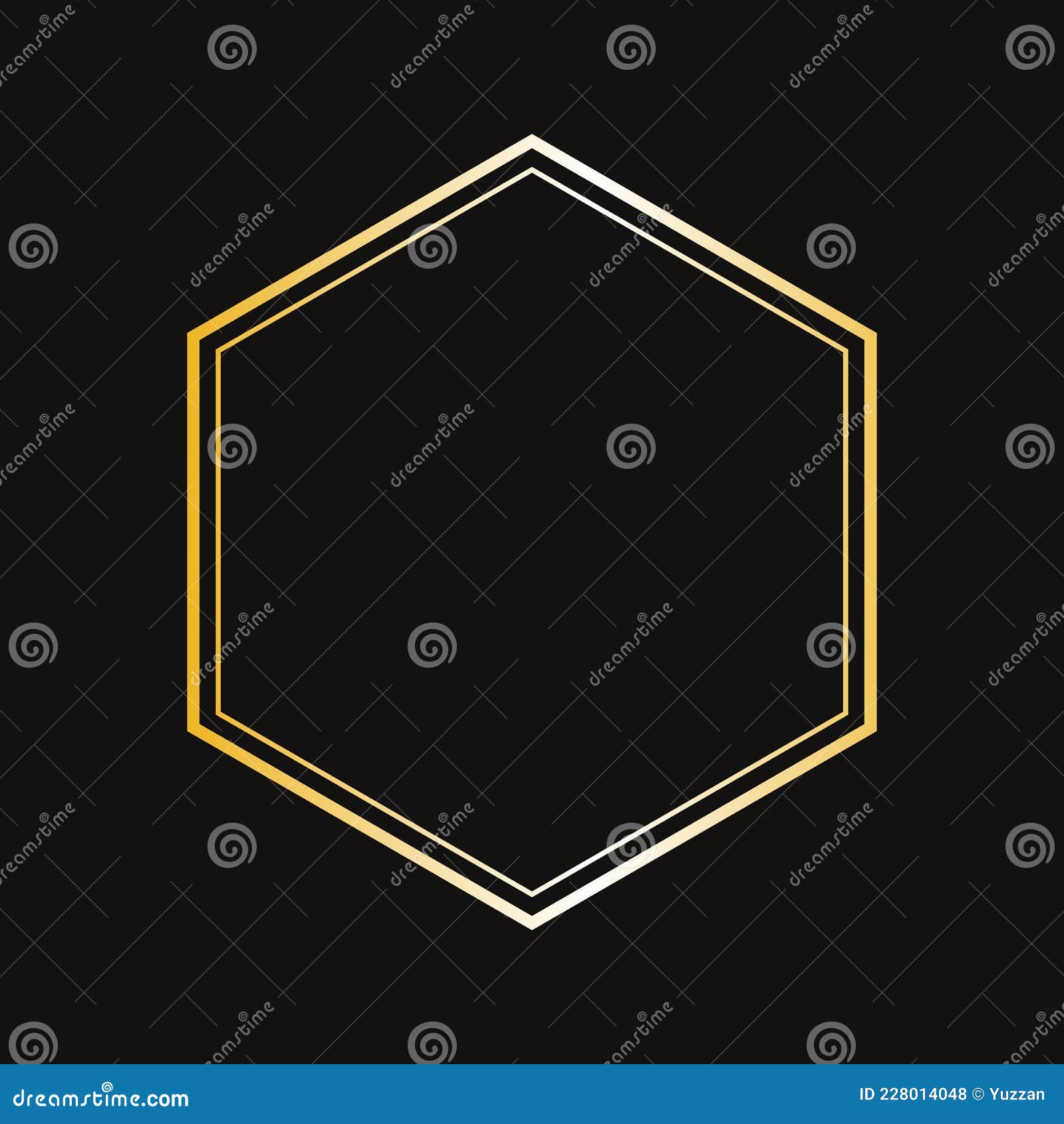 Luxury Hexagon Shape Gold Frame Vector Template on Black Background ...
