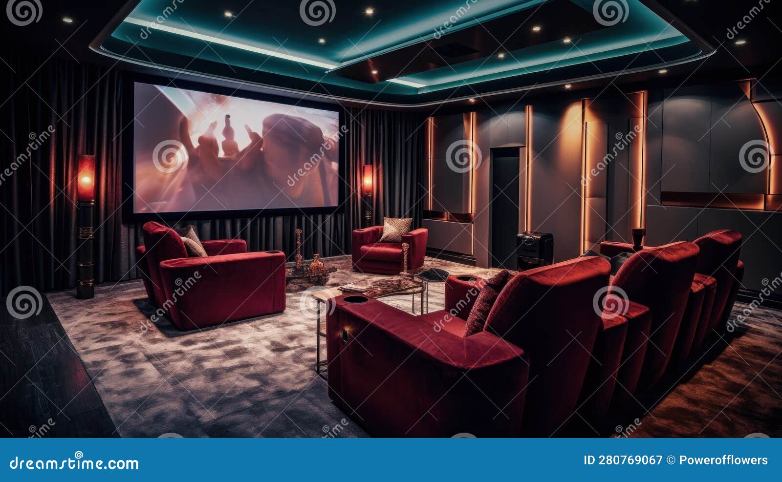 Luxury Home Cinema Created with Generative AI Technology Stock ...