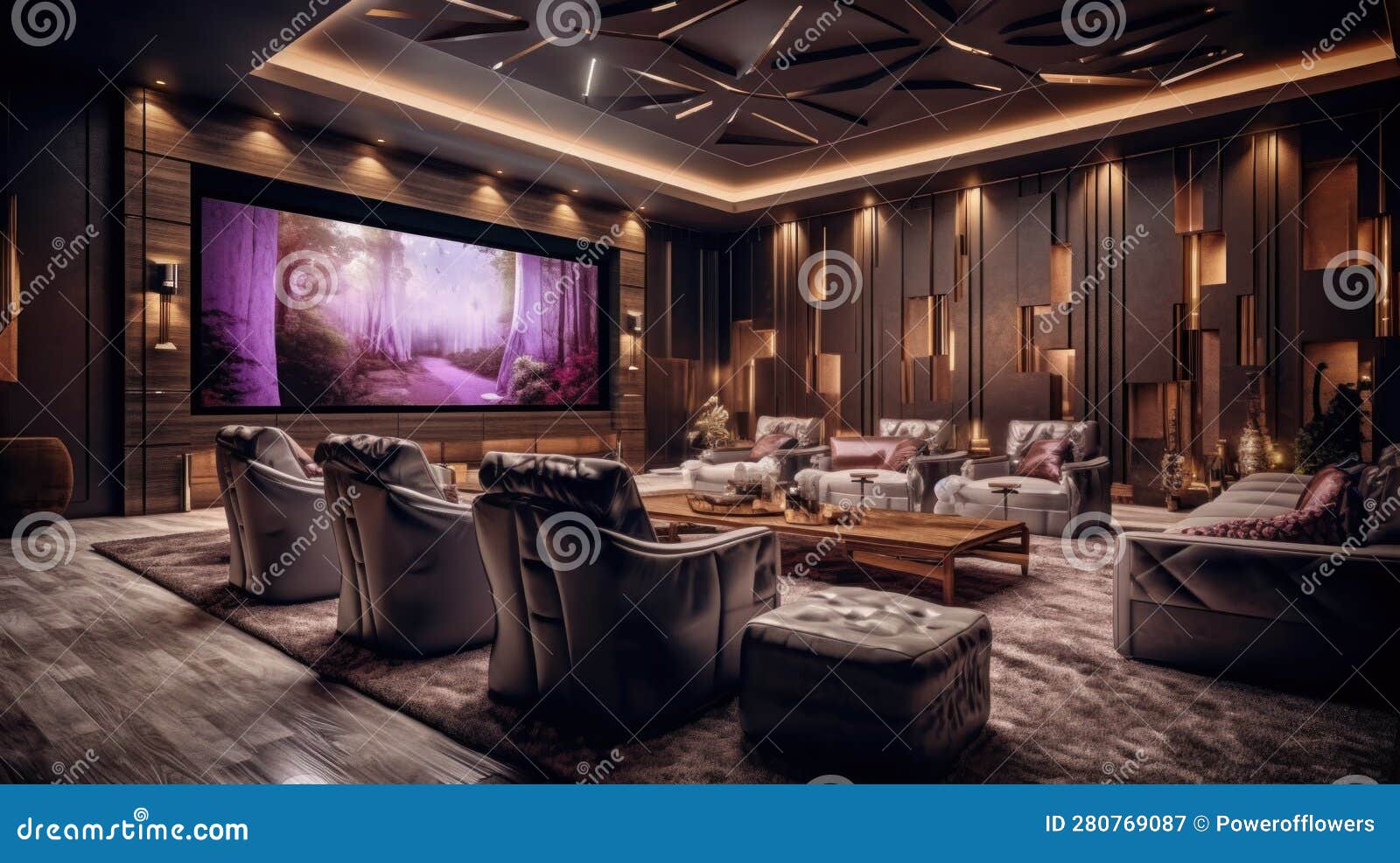 Luxury Home Cinema Created with Generative AI Technology Stock ...