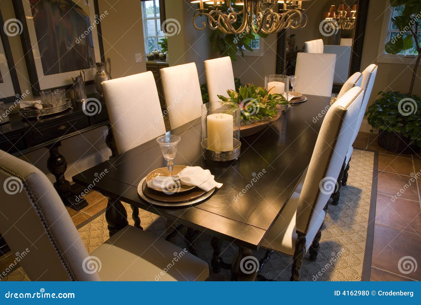 Luxury home dining room. stock photo. Image of centerpiece - 4162980