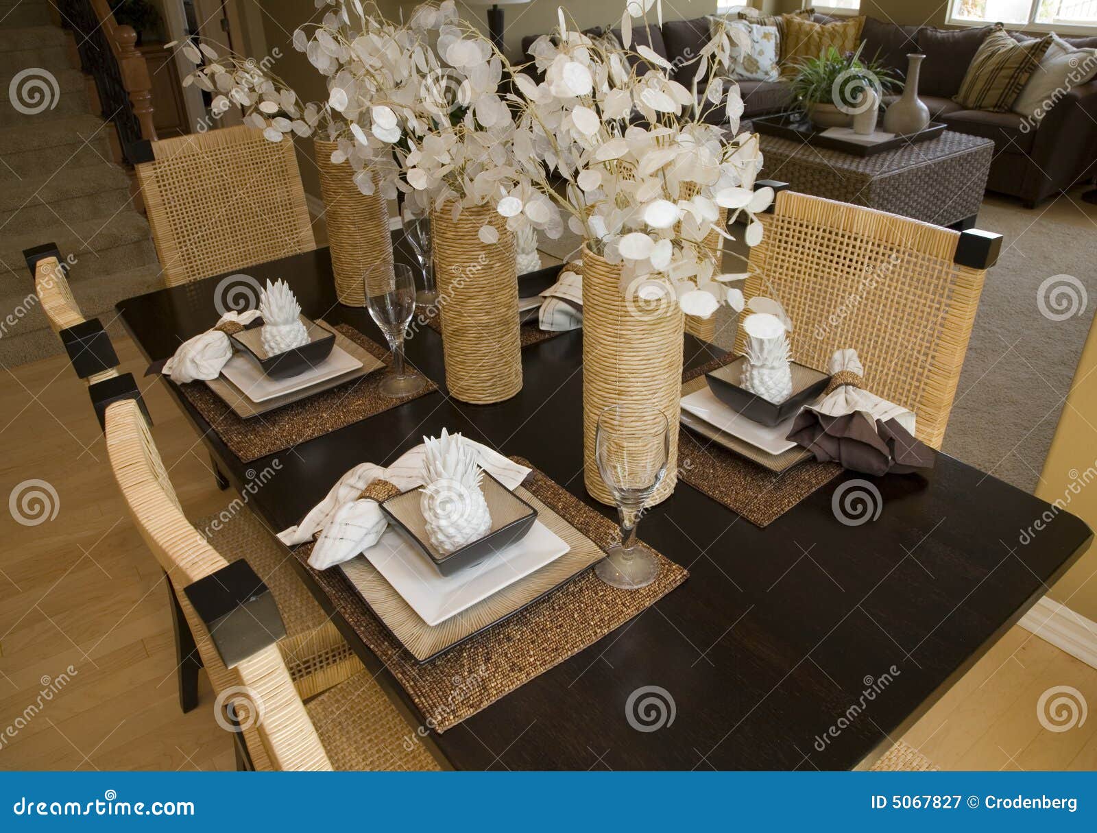 Luxury home dining table. stock image. Image of wood, dinnerware - 5067827