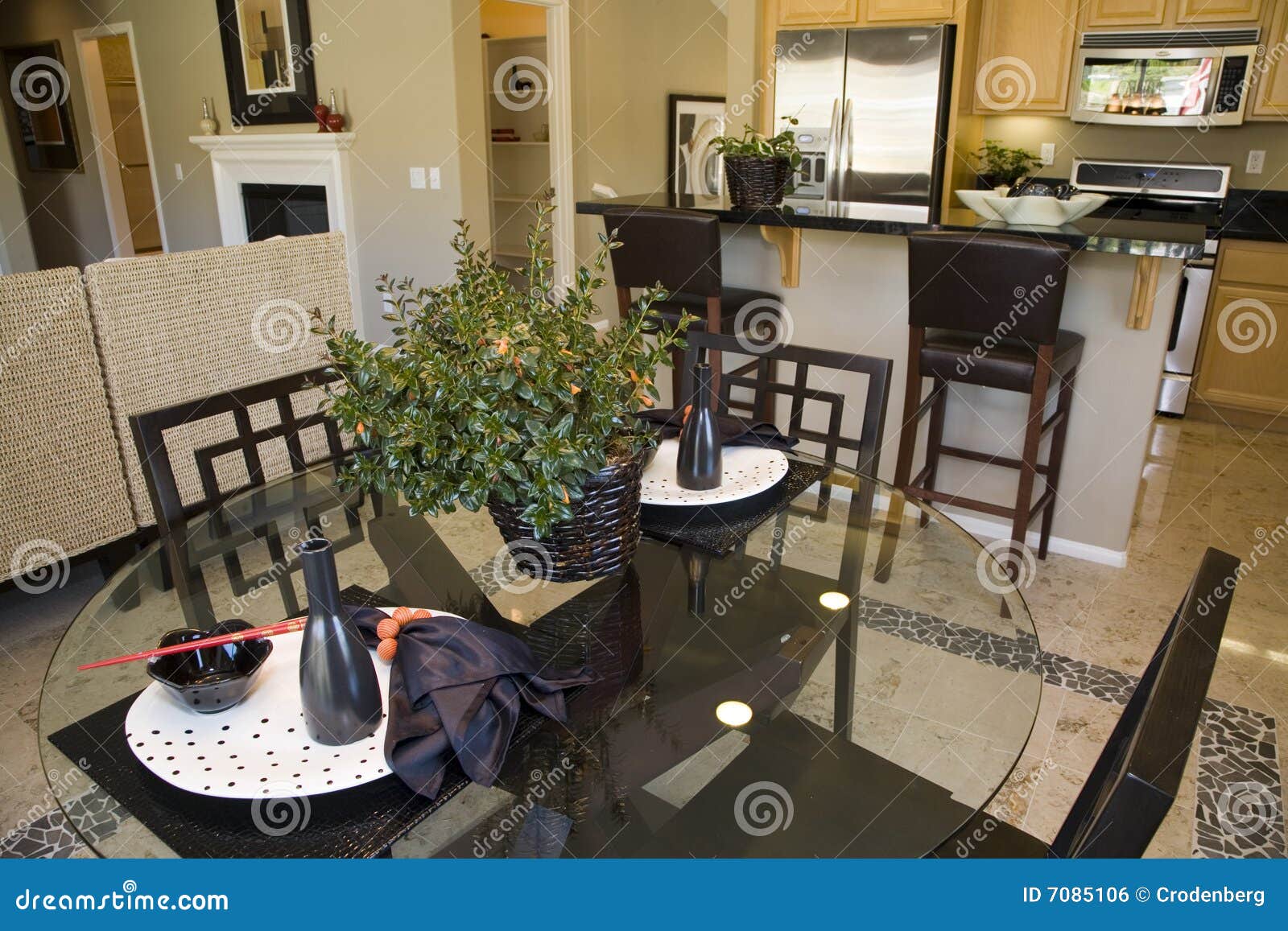 Luxury Home Dining Table and Kitchen. Stock Photo - Image of dining ...