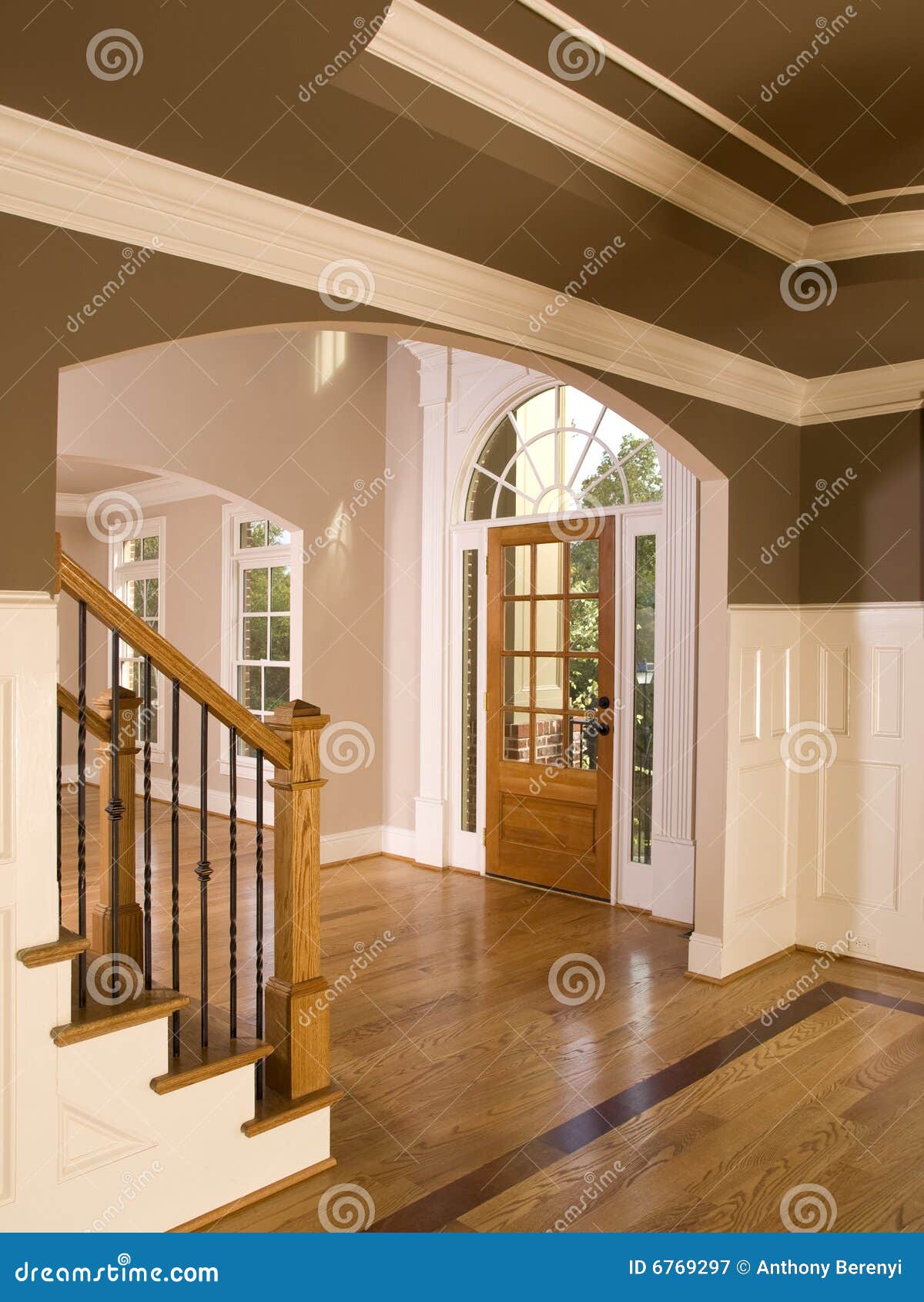 Luxury Home Entranceway with Arch Window Stock Image - Image of home ...