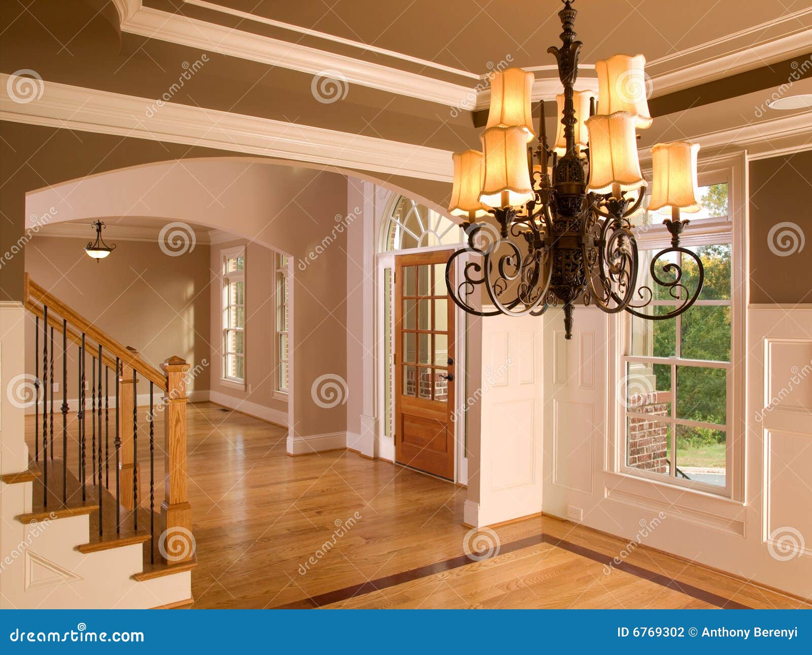 Luxury Home Entranceway with Ornate Hanging Light Stock Photo - Image ...