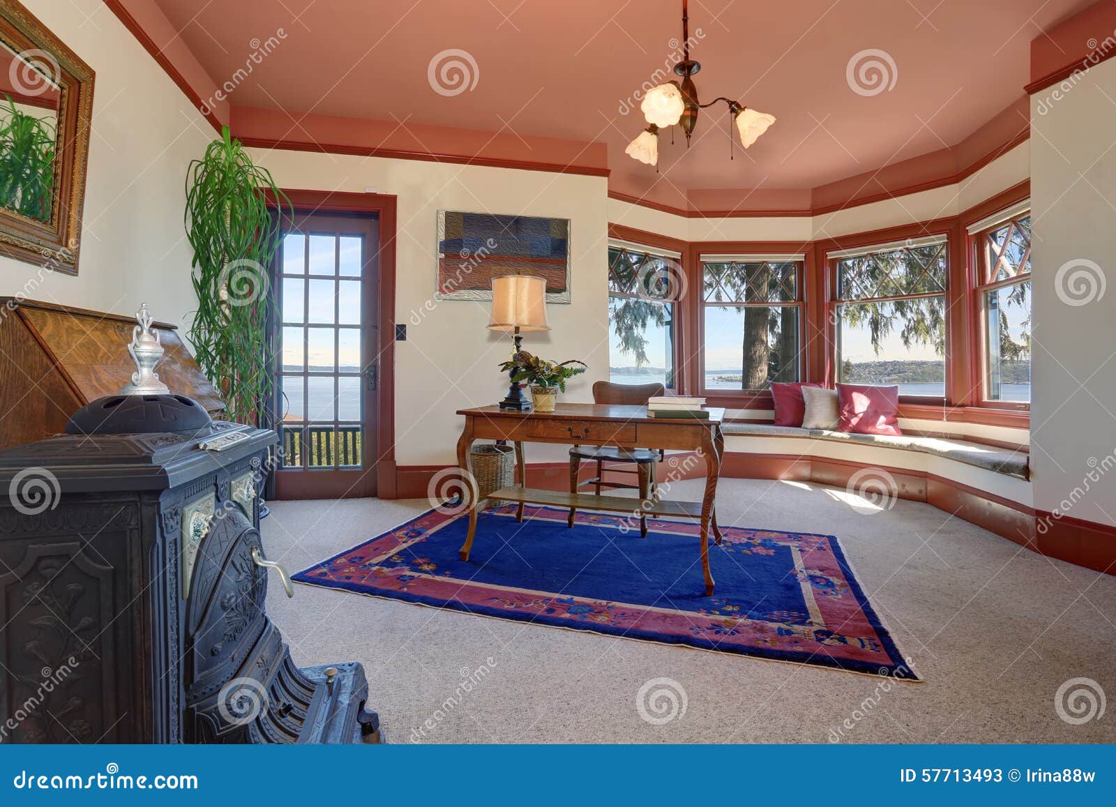 Luxury Home Office with Royal Blue Rug. Stock Image - Image of door ...