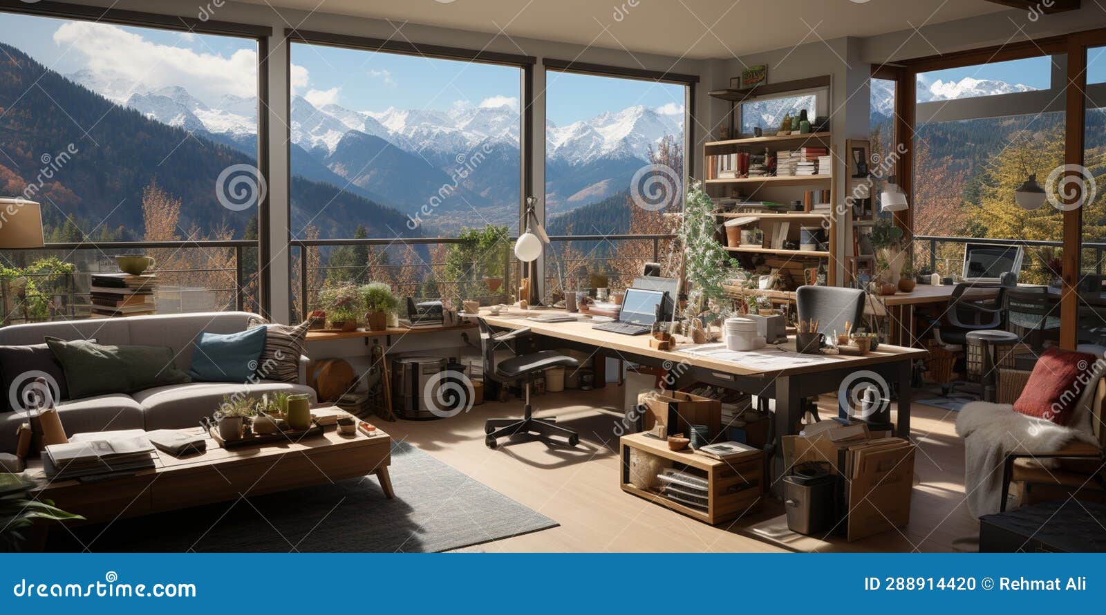 Luxury Home Office With Sun Reflection, Zoom Virtual Background Stock ...