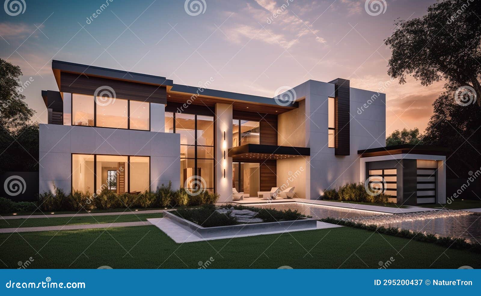 Modern House in the Night Modern House with Pool Luxury Home with Pool ...