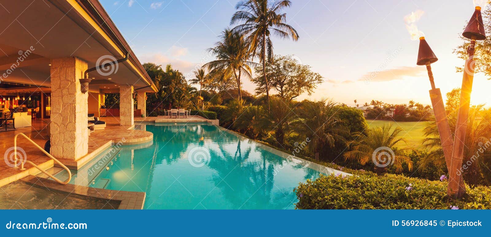 Luxury Home with Pool at Sunset Stock Image - Image of hawaii, palm ...