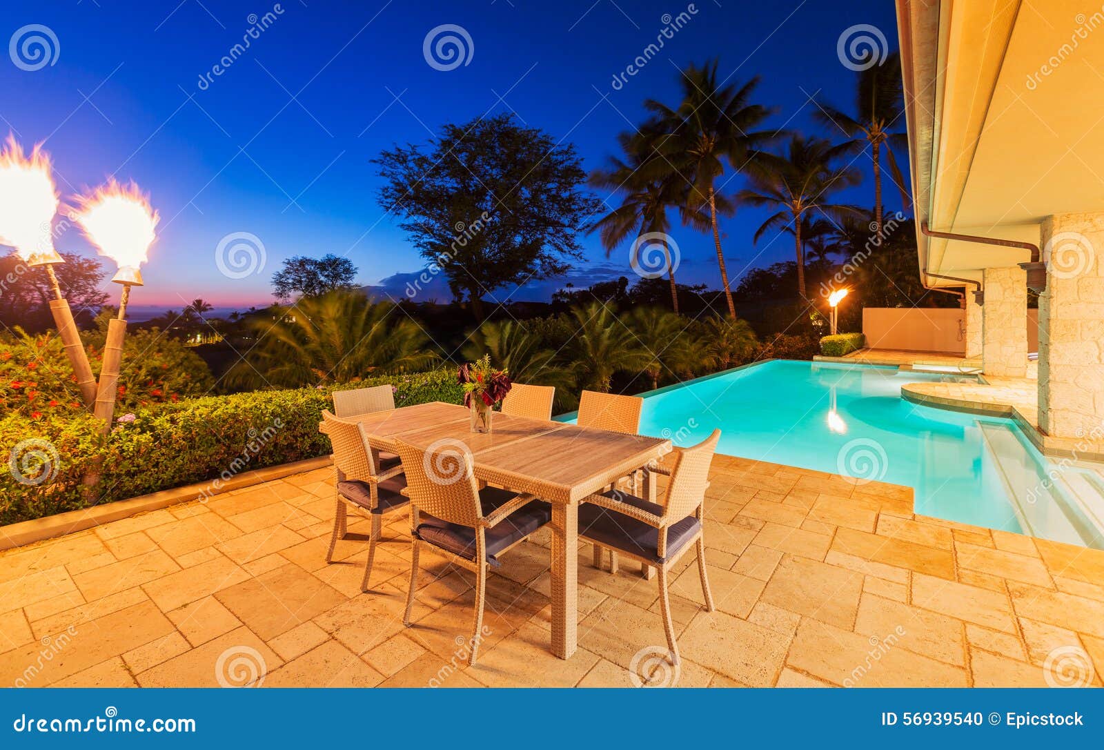 Luxury Home with Pool at Sunset Stock Photo - Image of built, lawn ...