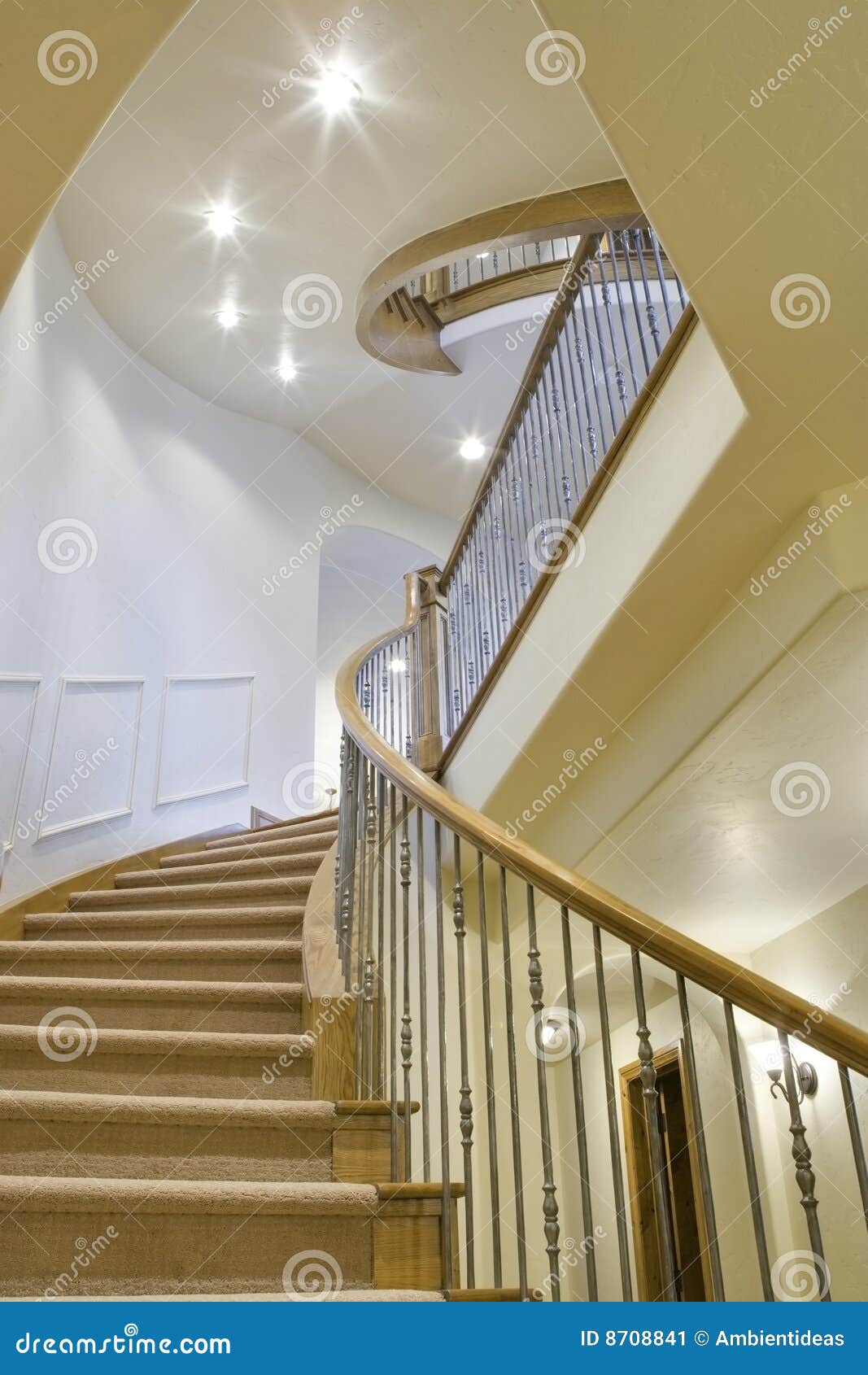 Luxury Home Stairs with Three Levels Stock Image - Image of carpet ...