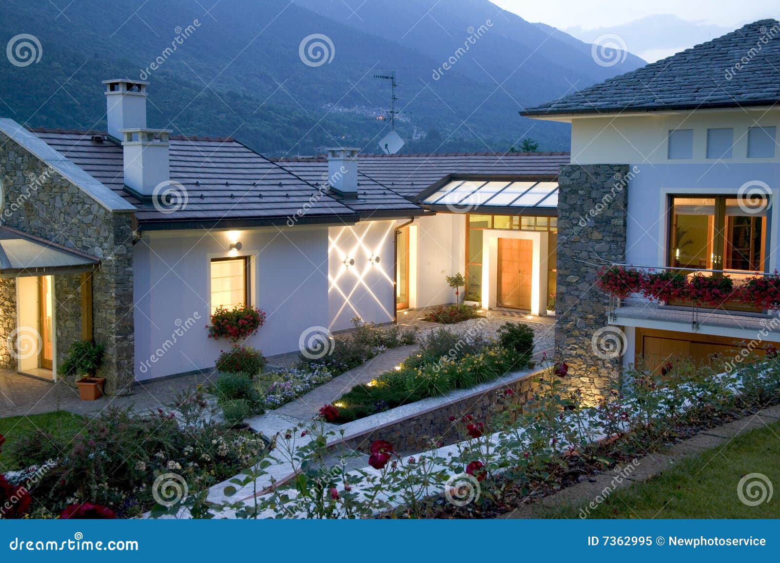 Luxury home at sunset stock image. Image of large, prestige - 7362995