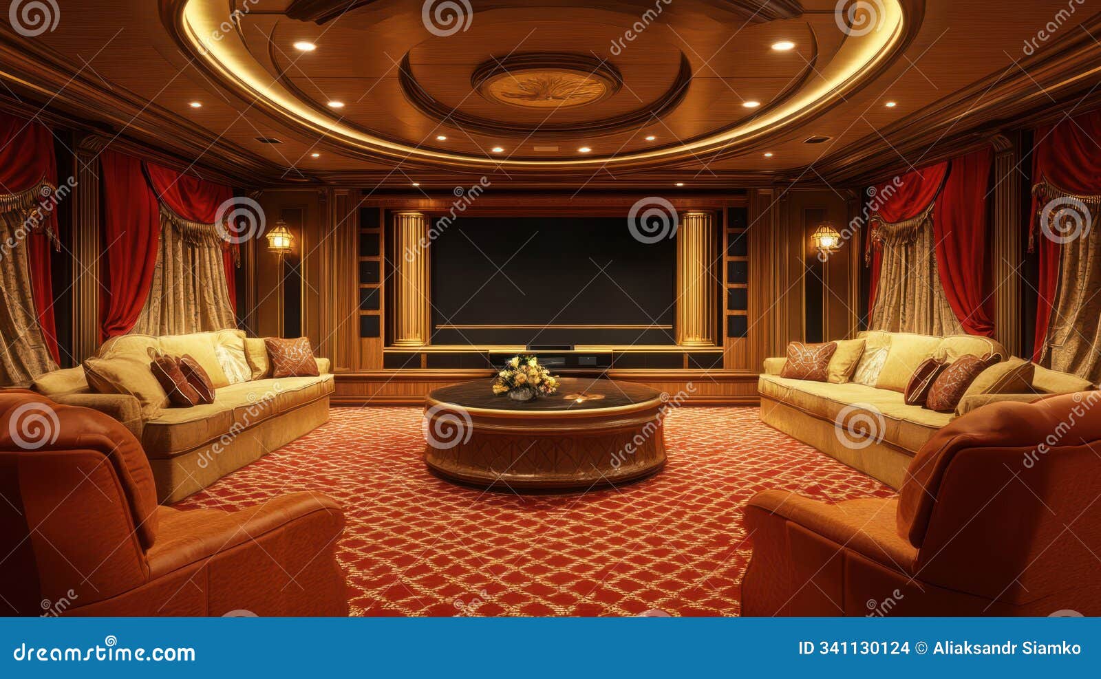Luxury Home Theater Room Design 3D Render Stock Illustration ...