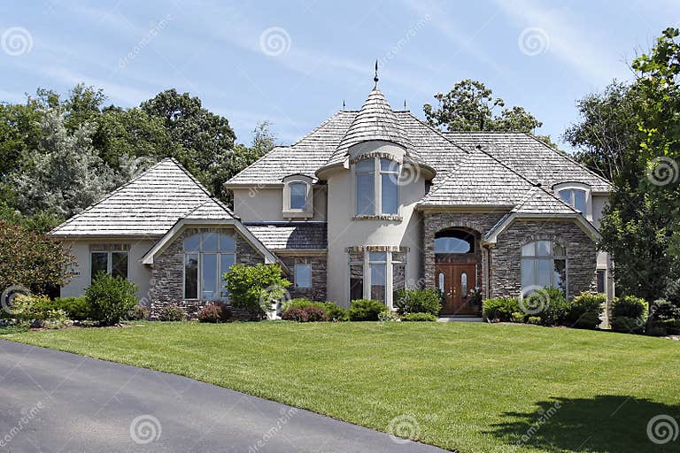 Luxury home with turret stock image. Image of garage - 10416573